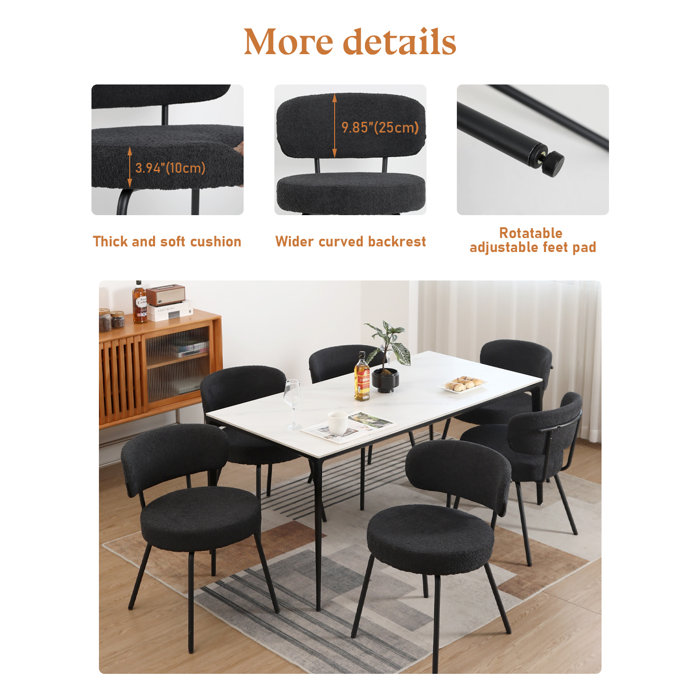 Corrigan Studio® Modern Sherpa Dining Chairs Set of 6, Mid Centry ...