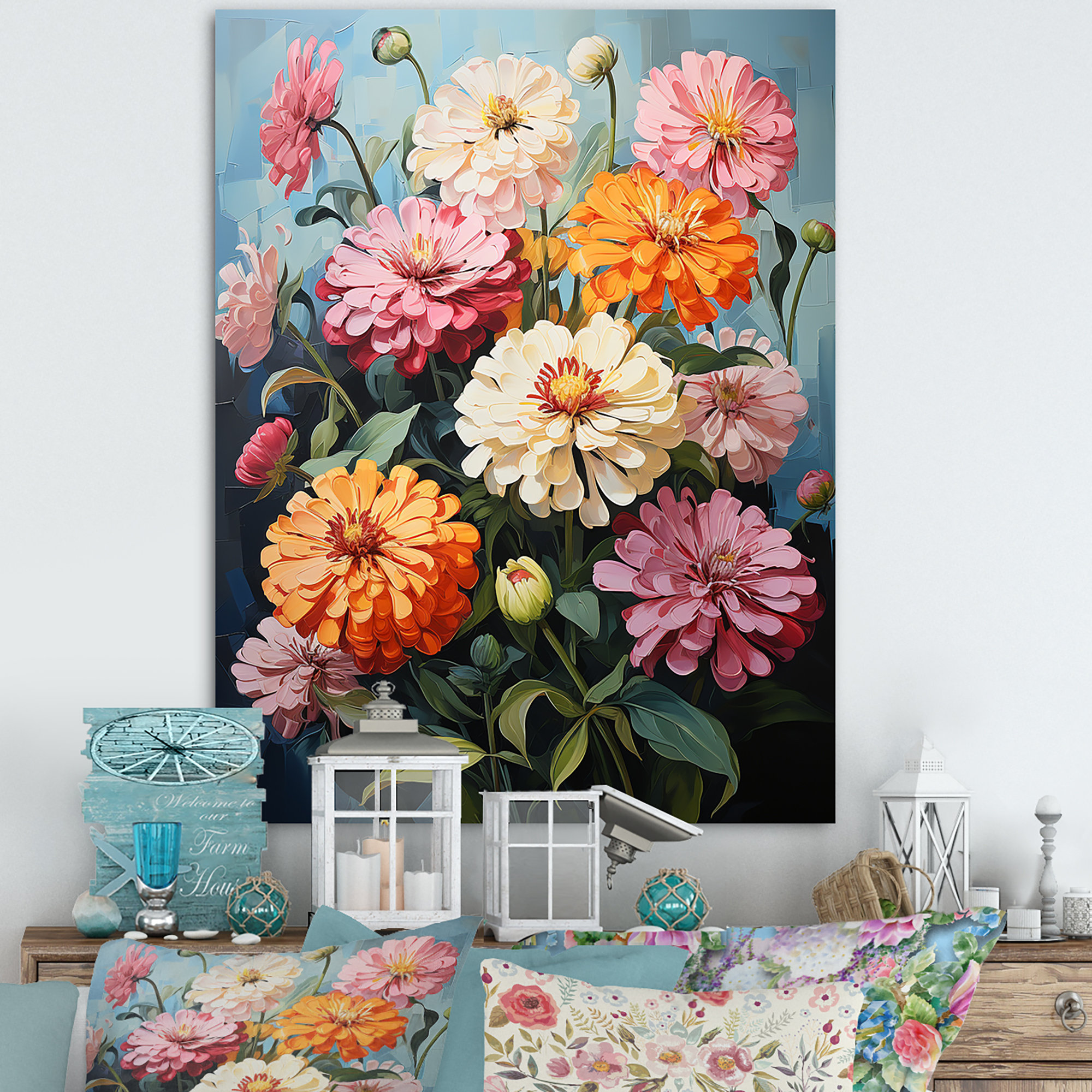 Winston Porter Zinnias Burst With Fierce Brushwork - Zinnias Wall Decor ...
