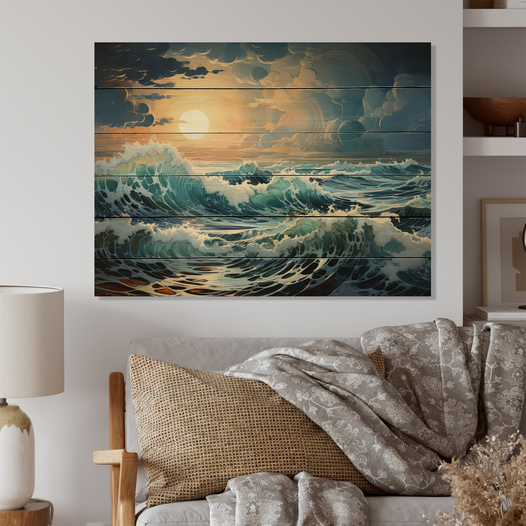 Dovecove Teal Yellow Mars Neptunes Nebula On Wood Print | Wayfair