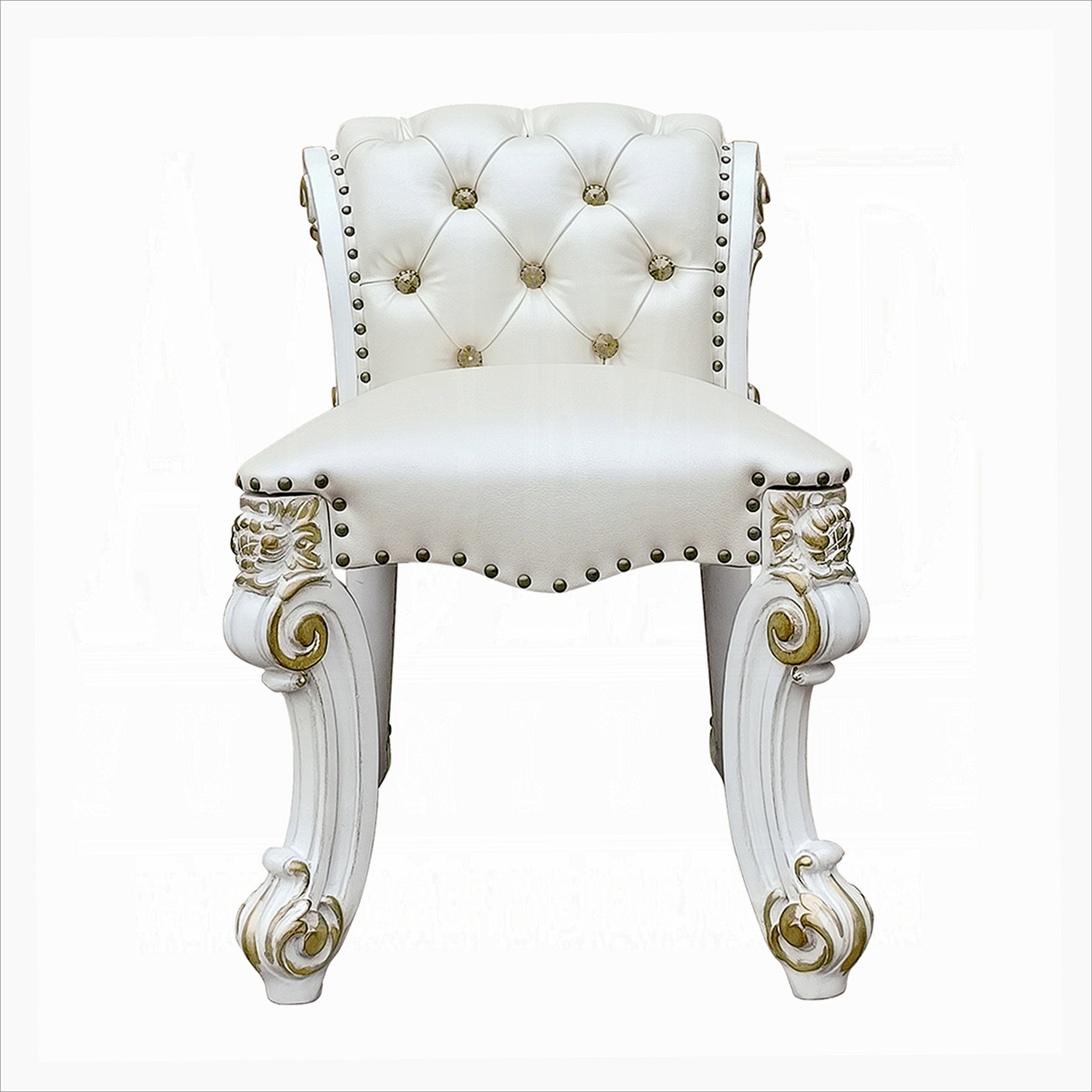 World Menagerie Beige and Antique Silver Vanity Stool with Nailhead ...