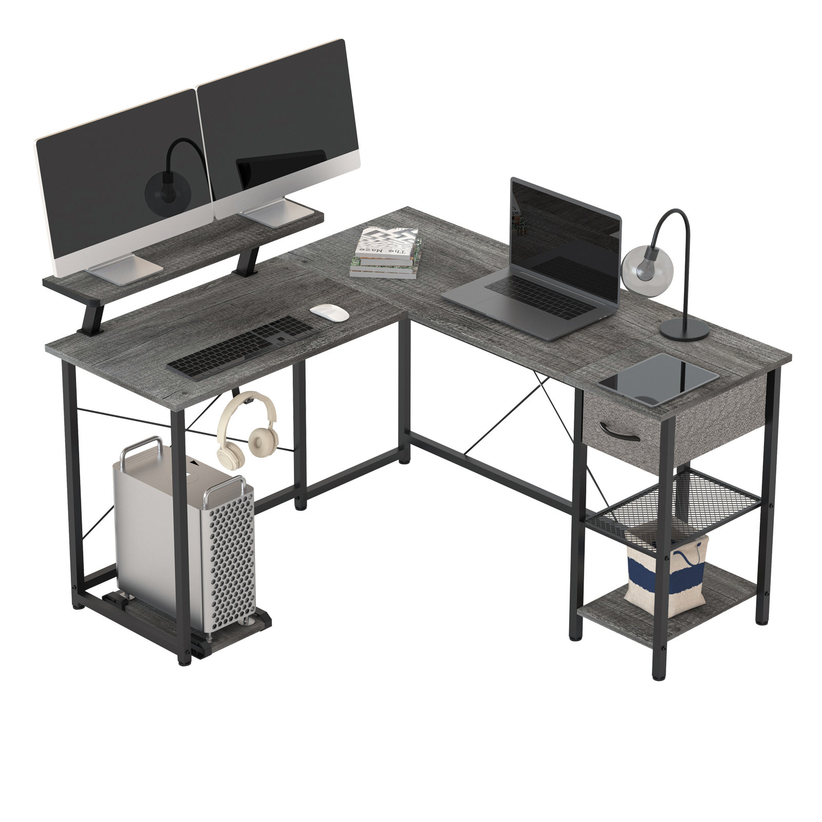 Inbox Zero Ivanno L-Shaped Metal Base Computer Desk & Reviews | Wayfair