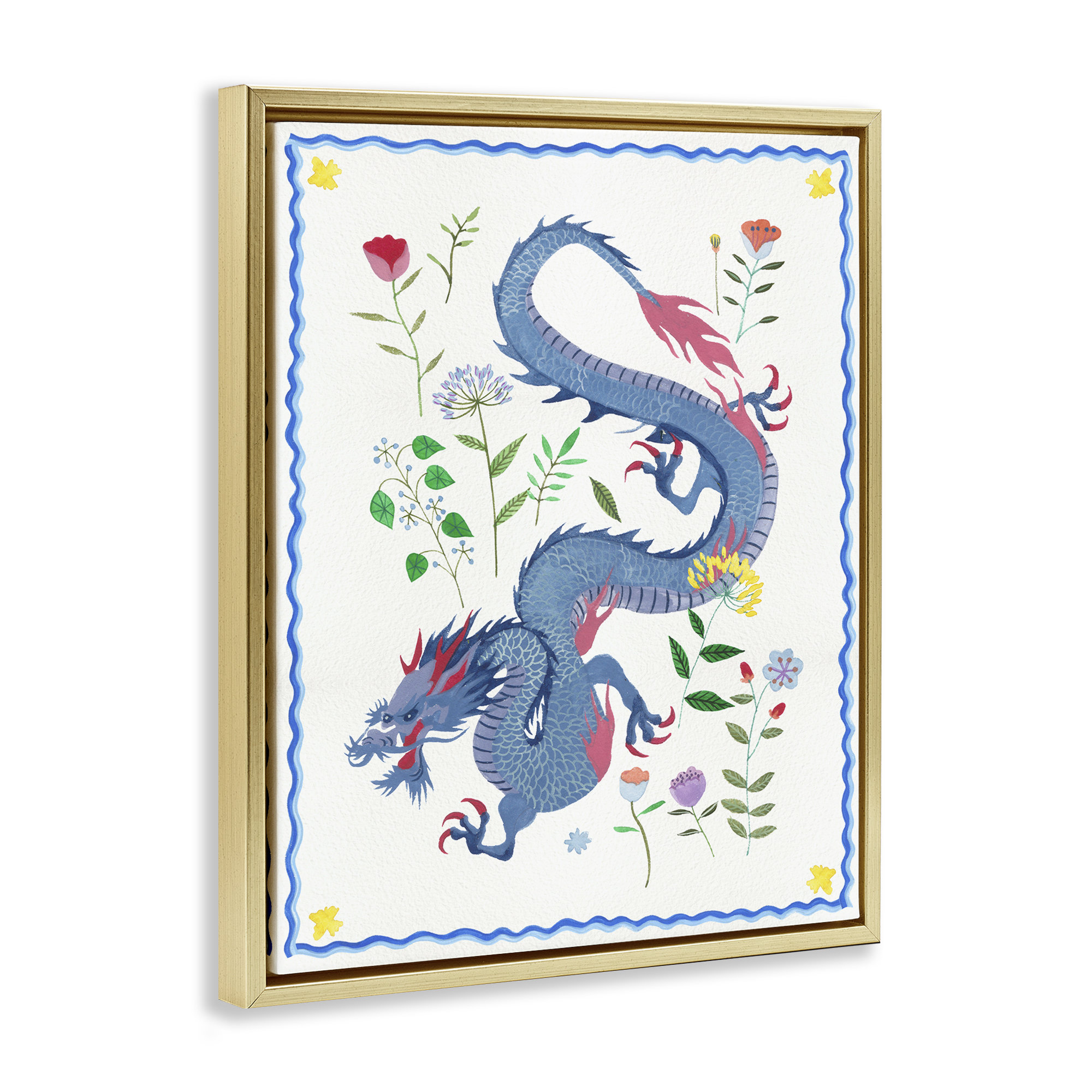Latitude Run® Blue Dragon & Botanicals Framed Floater Canvas Wall Art ...