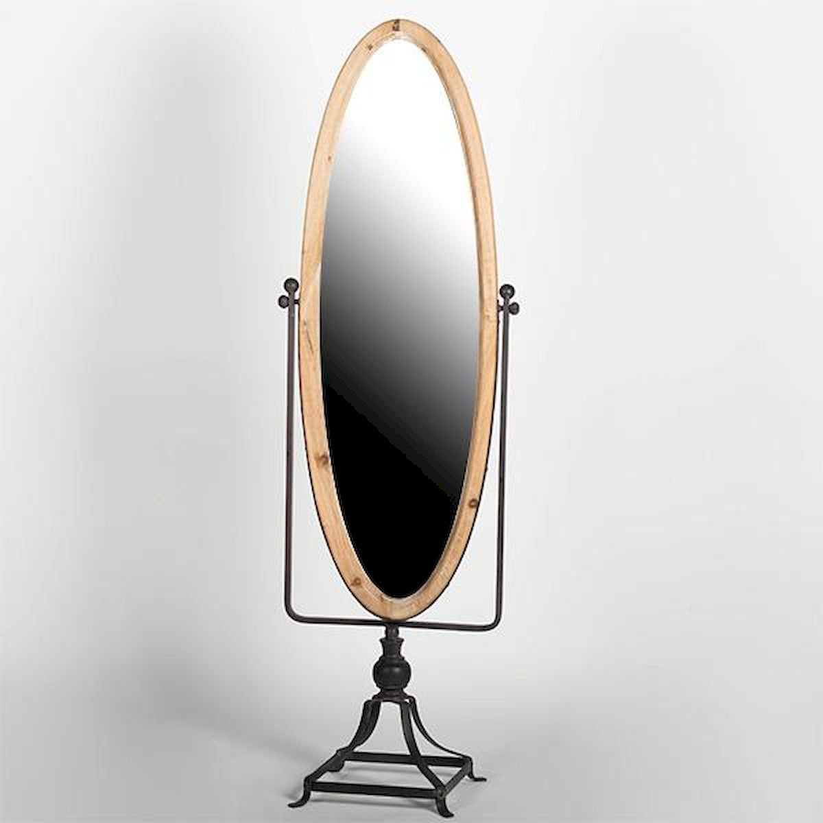 Canora Grey Albricus Oval Wood Frame On A Metal Stand Table Mirror ...