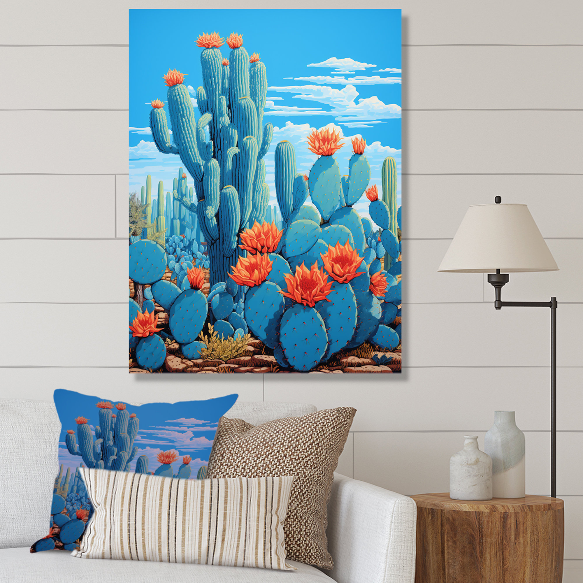 Bungalow Rose Cerulean Blue Cactus Collage On Canvas Print | Wayfair