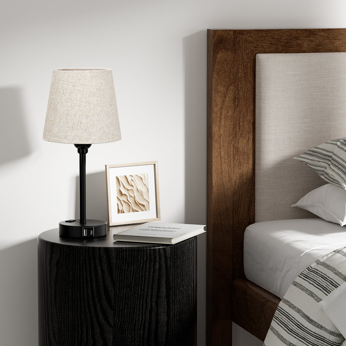 Ebern Designs 15'' Minimal Table Lamp Set with Touch Control, AC Outlet ...