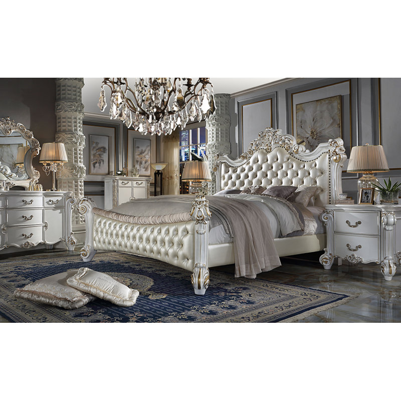 A&J Homes Studio Tufted Upholstered Bed in Beige and Antique Pearl ...