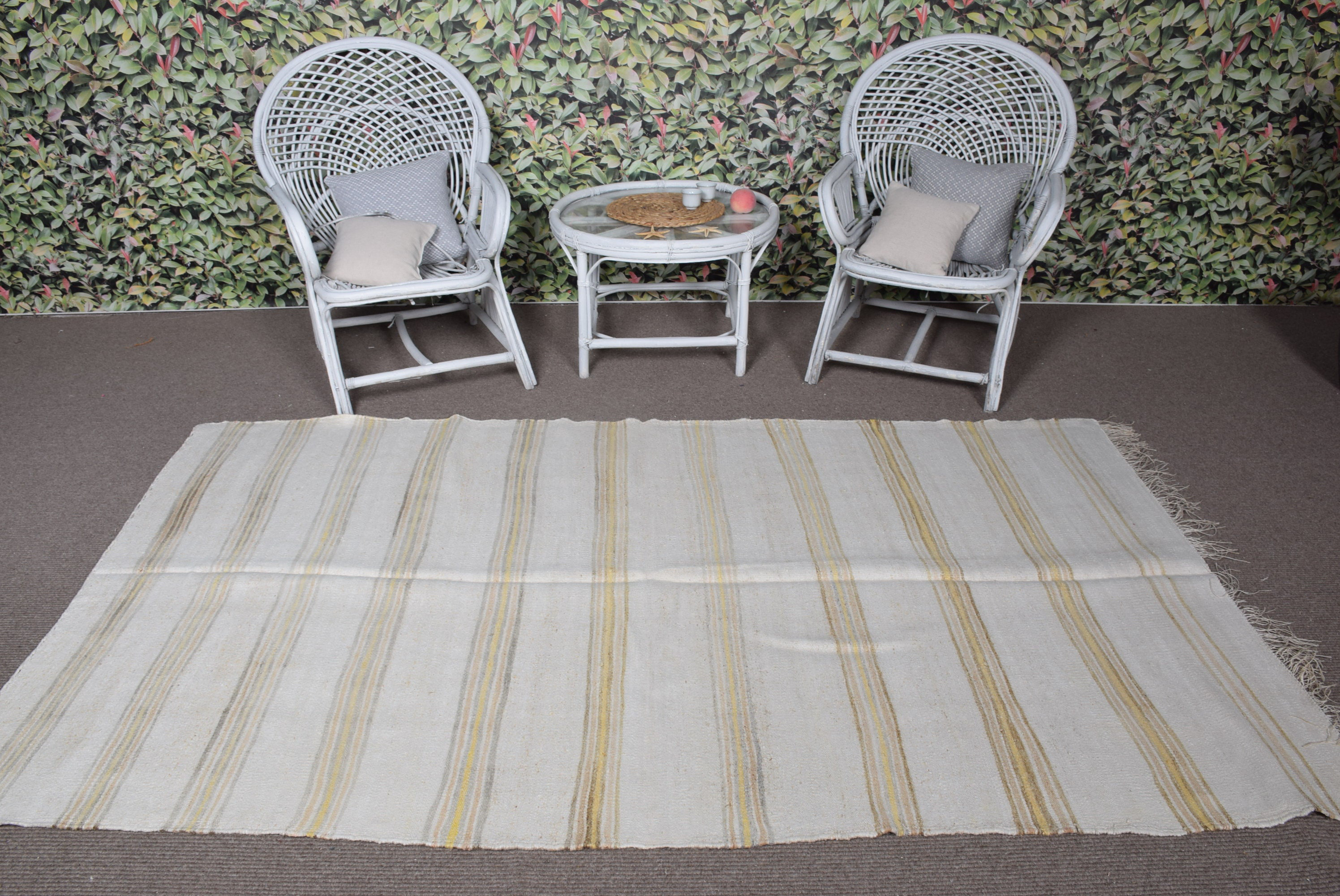 Gracie Oaks Authentic Vintage Turkish Kilim Rug With Beige Stripes ...