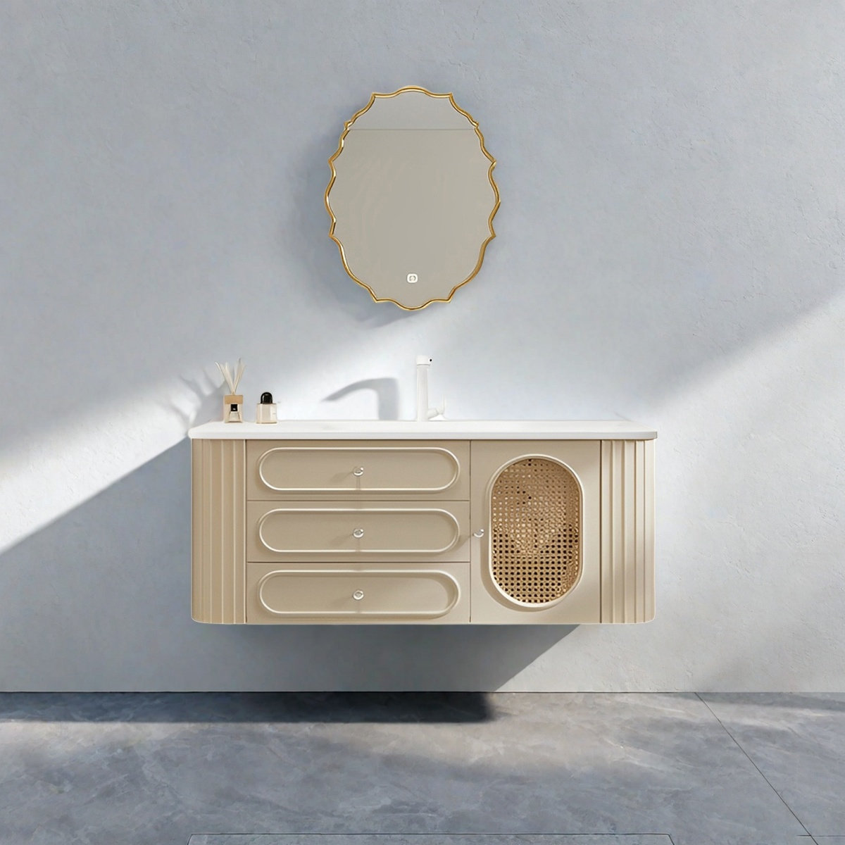 Backop French cream-style rattan bathroom cabinet | Wayfair