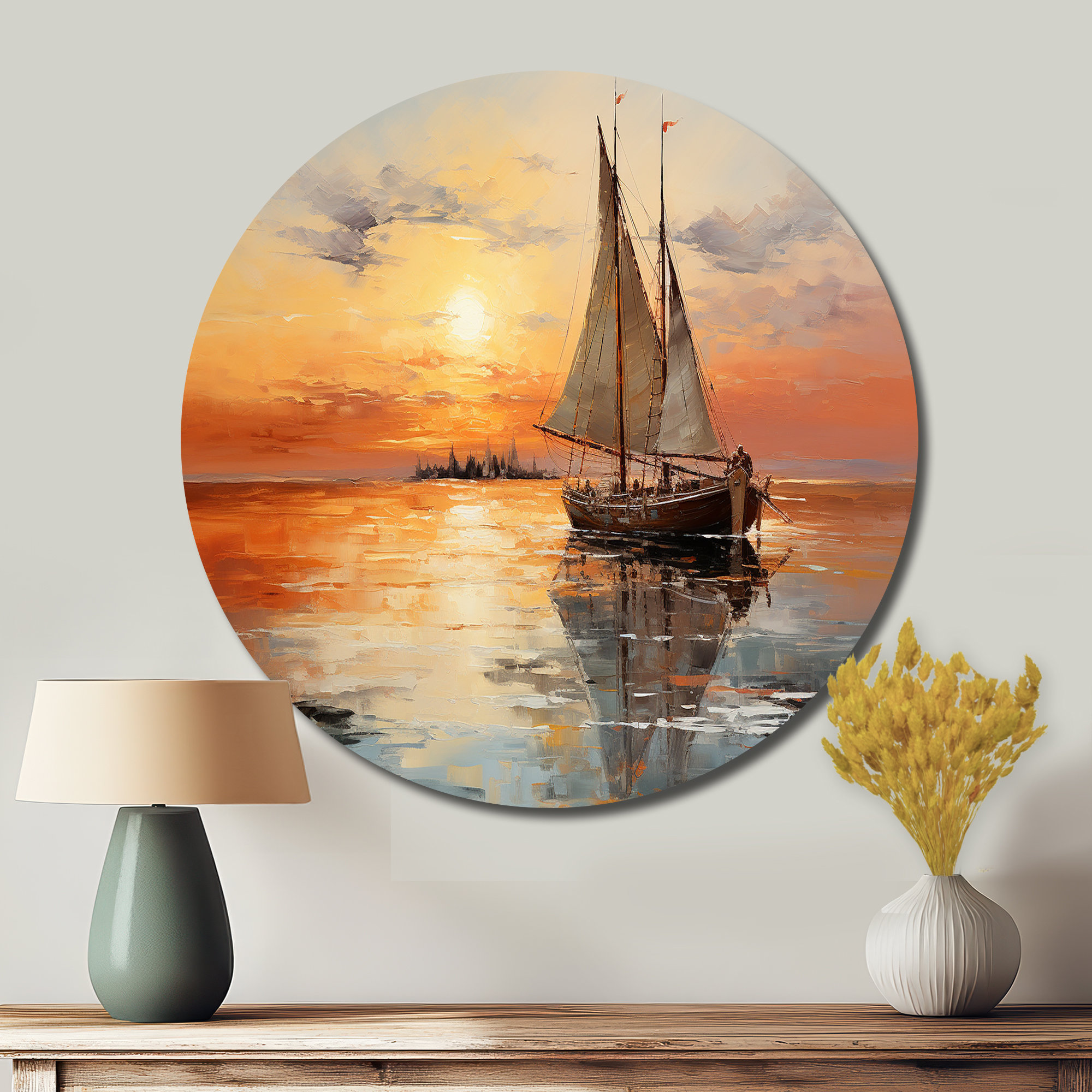 Design Art Sailboat Celestial Voyages II - Transportation Round Metal ...