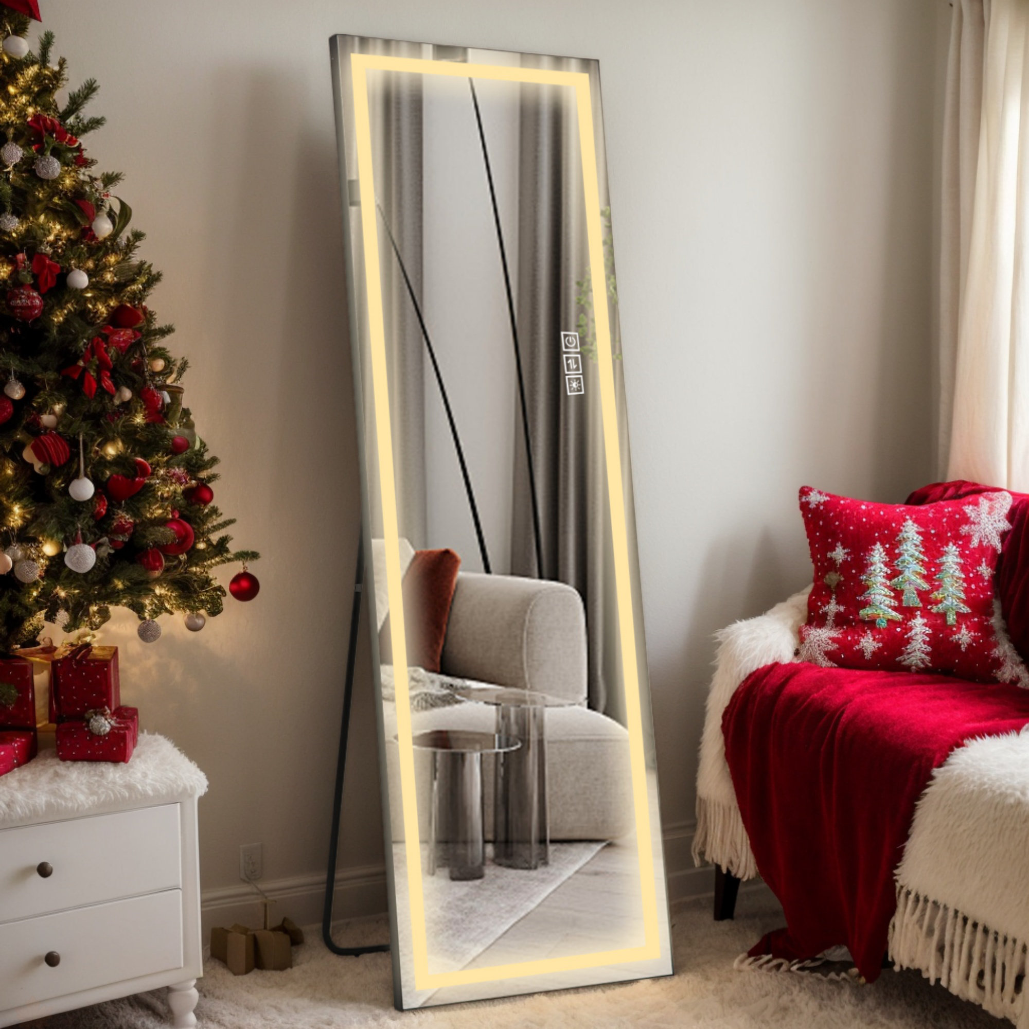 Ivy Bronx LED Mirror Full Length Mirror With Lights Wide Standing Tall ...