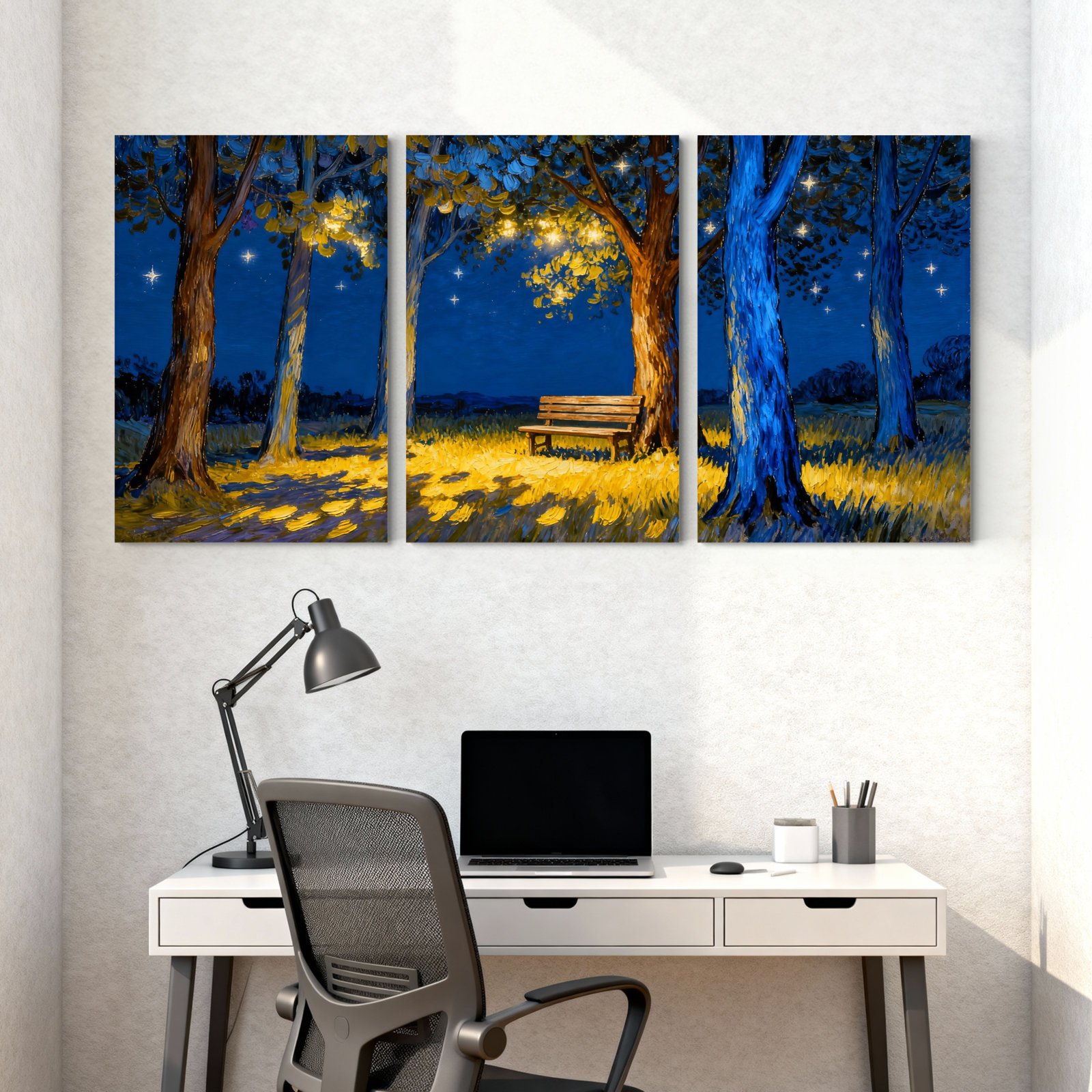Winston Porter Abstract Night Sky Trees Bench Stars Light Reflection ...