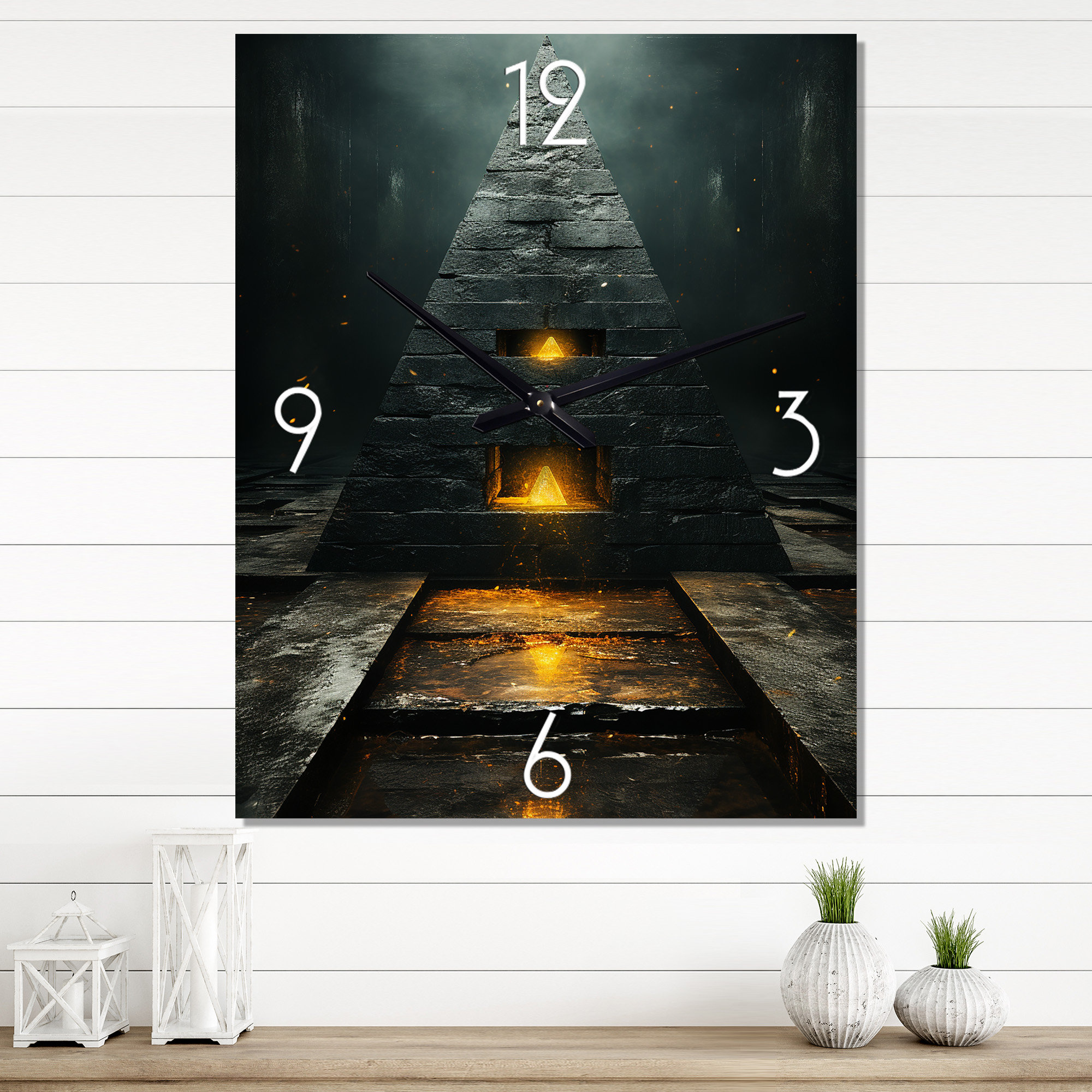 Design Art Pyramid Of The Enigma - Geometric Mid Century Wall Clock ...