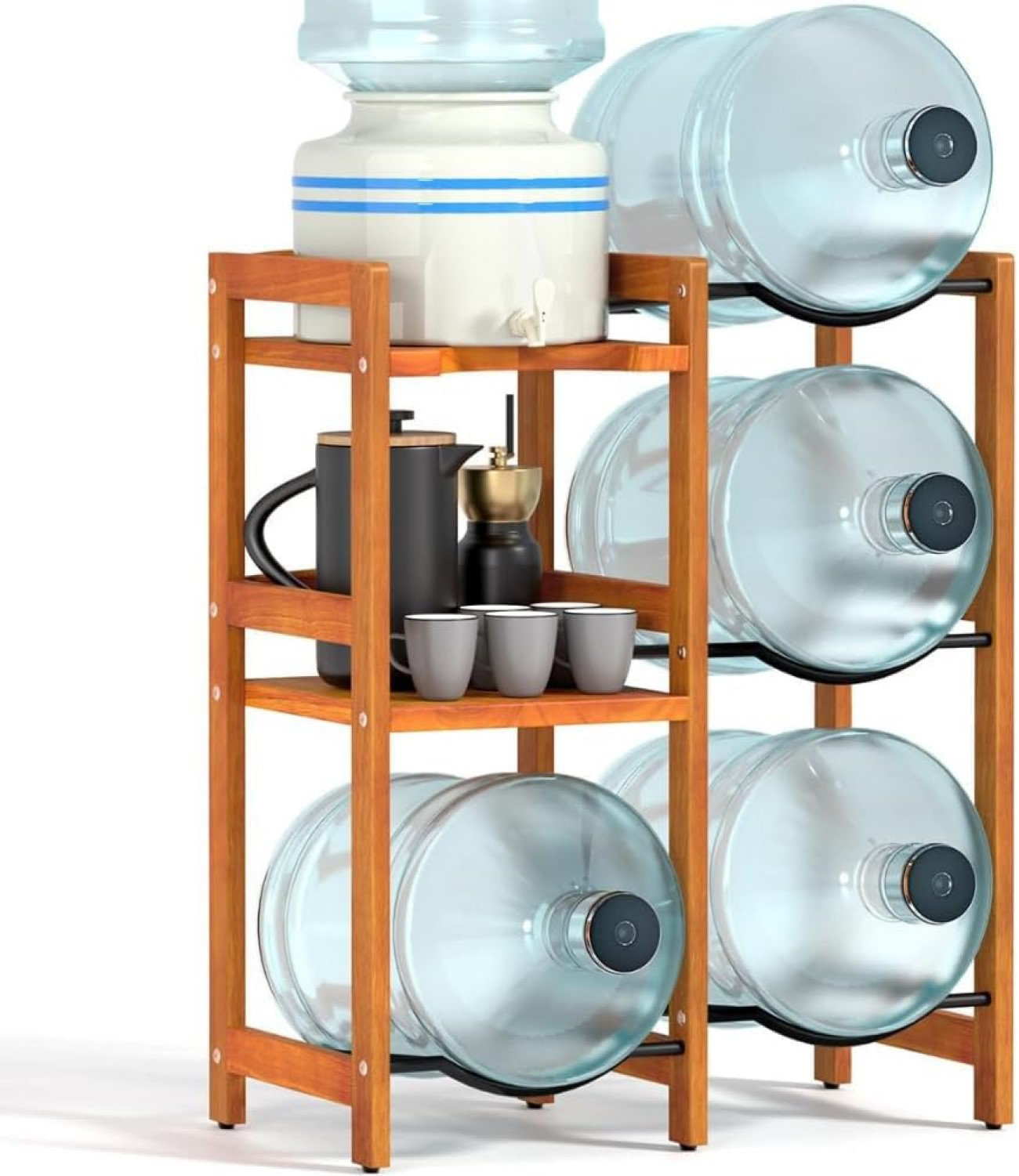 Latitude Run® 5 Gallon Water Jug Holder Natural Solid Wood 4 Slot Water ...