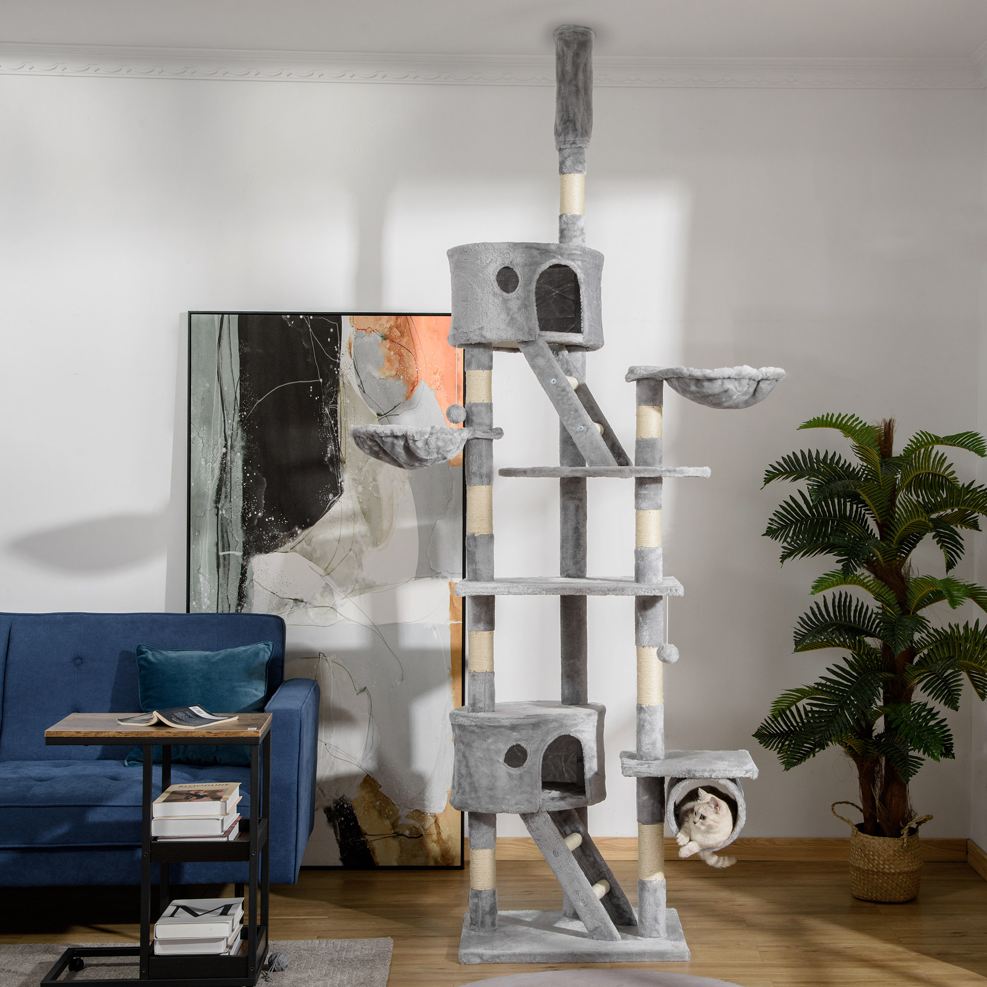 Tucker Murphy Pet™ Light Gray Plush Floor-to-ceiling Cat Tower - Space ...
