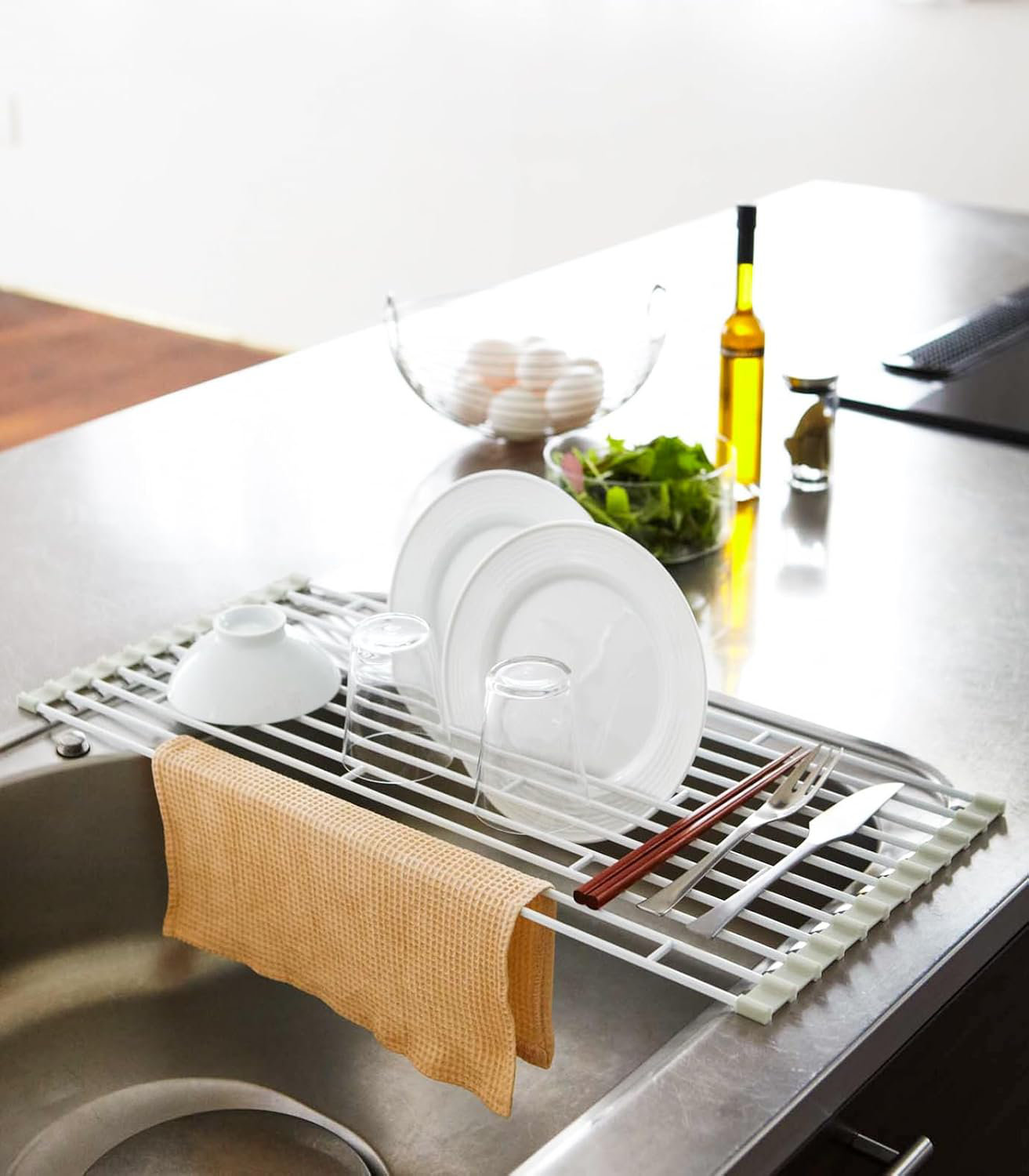 BY Family Foldable Over-The-Sink Dish Drainer Rack - Space Saving ...