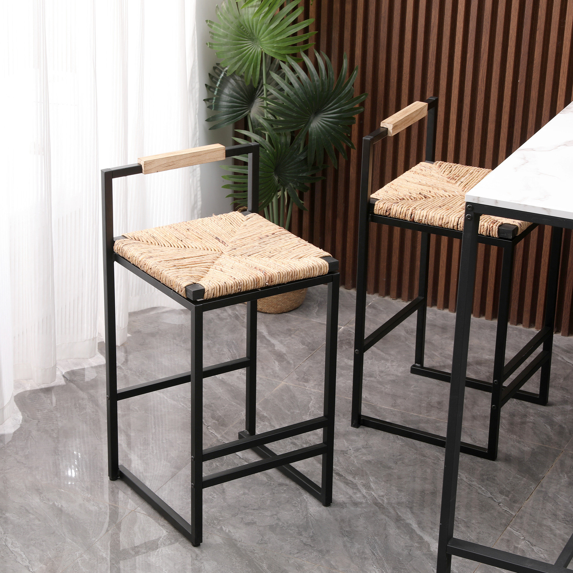 Hokku Designs Water Hyacinth Woven Bar Stools With Back Support, 2 ...