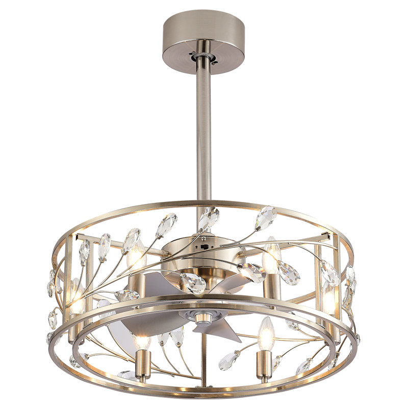 Mercer41 Sylvia 20" Caged Crystal Ceiling Fan With Remote Control and ...