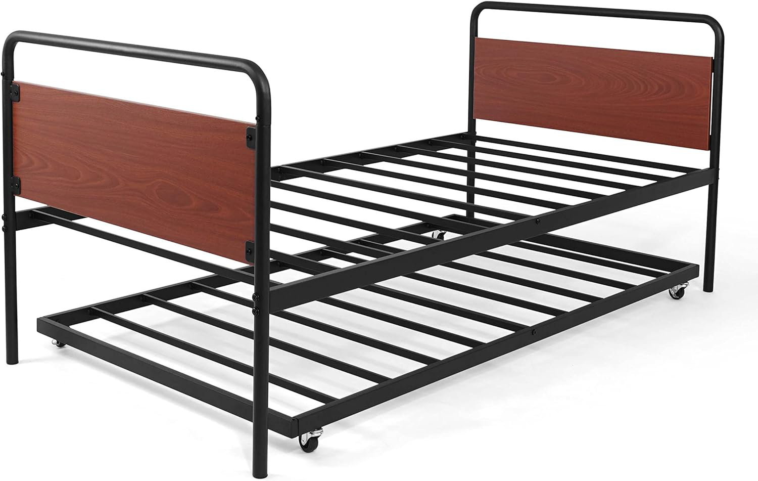 17 Stories CAPHAUS Carnetta Metal Bed Frame w/ Trundle, Twin Daybed ...