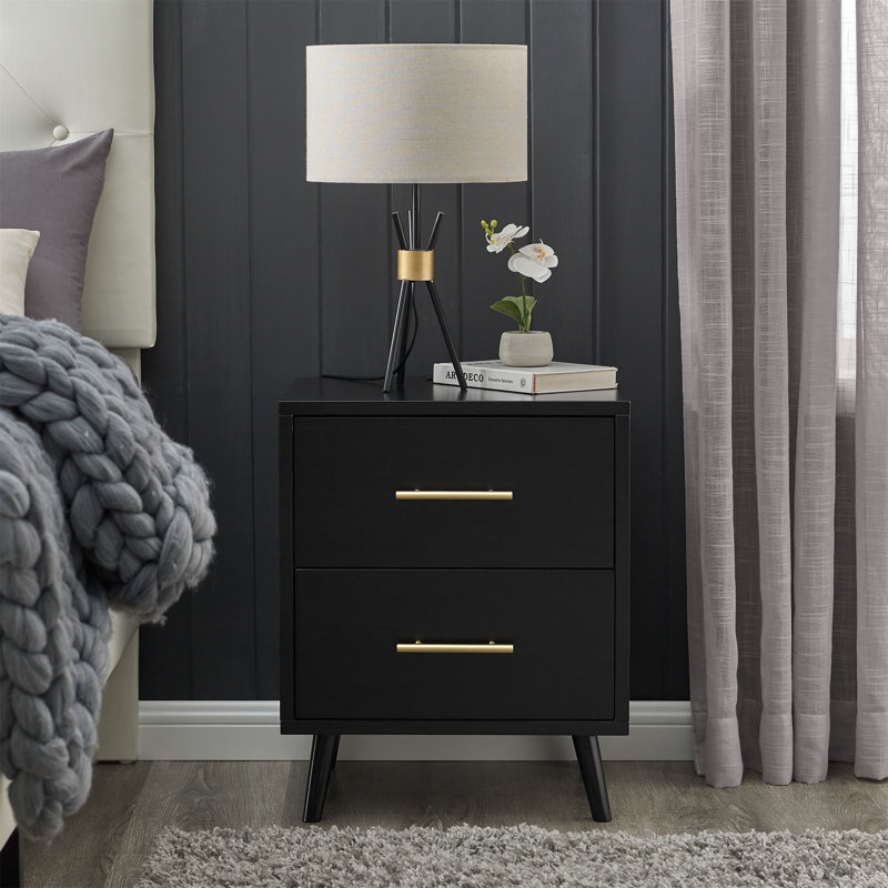 George Oliver Gesa Black Wood Nightstand & Reviews | Wayfair