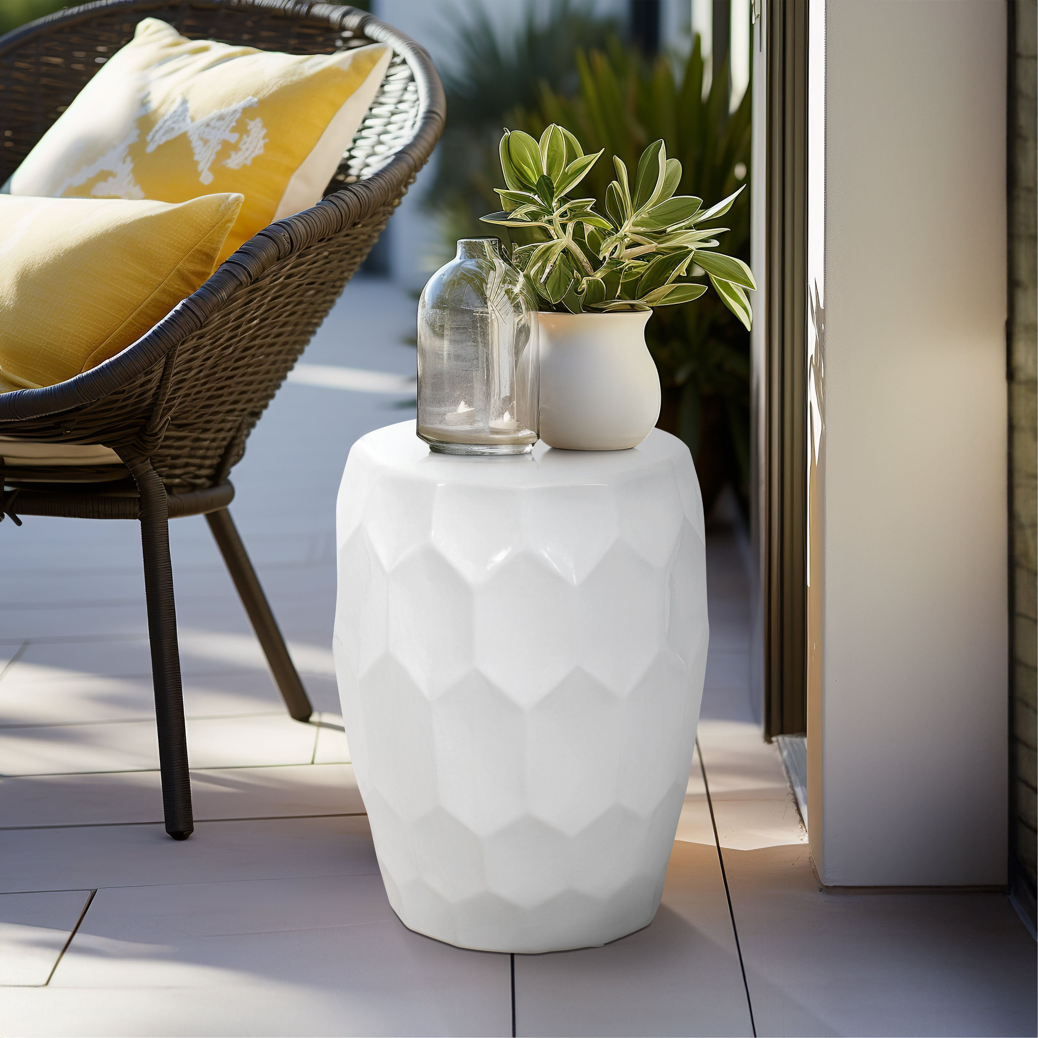Ivy Bronx White Ceramic Beehive Garden Stool - 18-inch | Wayfair