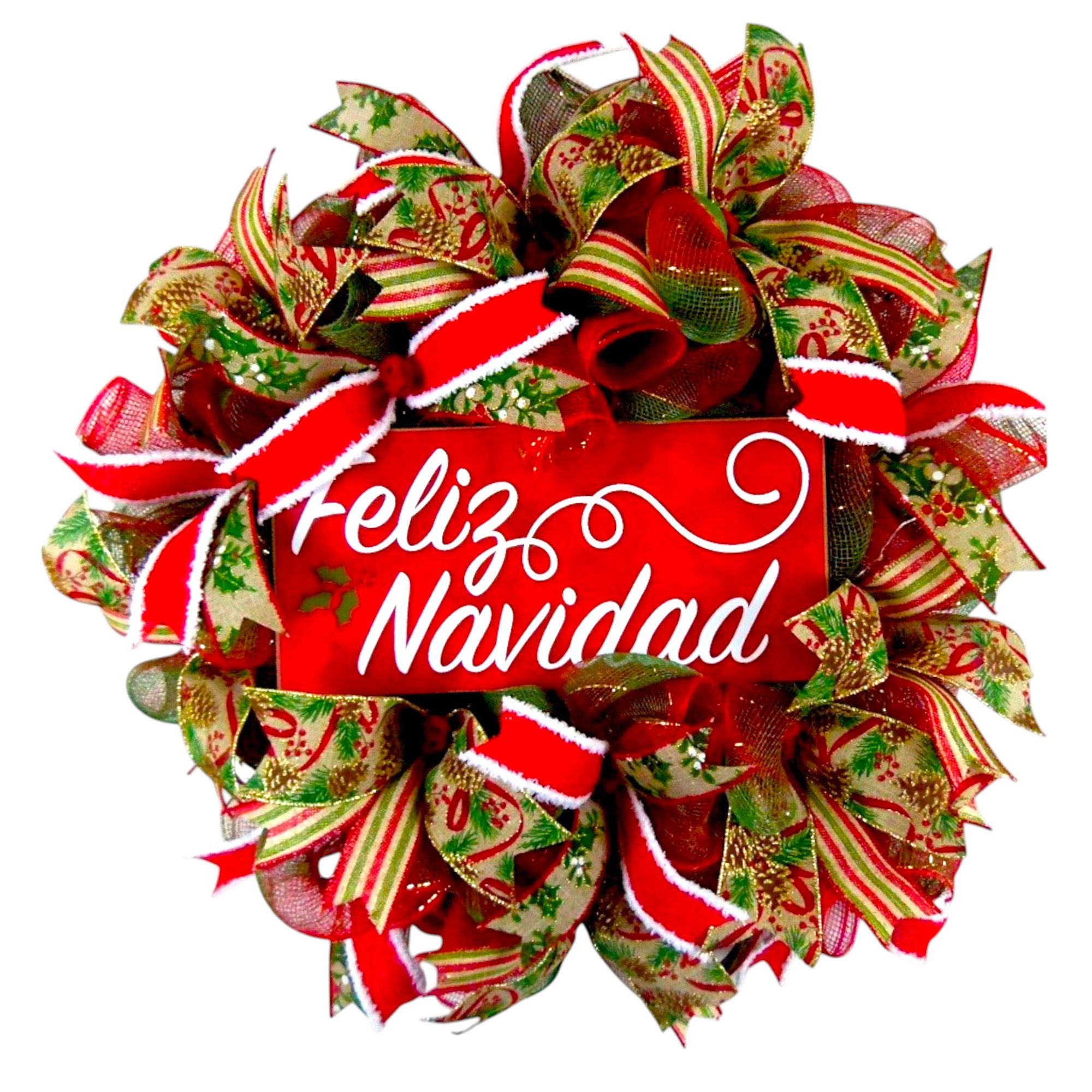 The Holiday Aisle® Feliz Navidad Christmas Wreath Red ,green & Gold ...