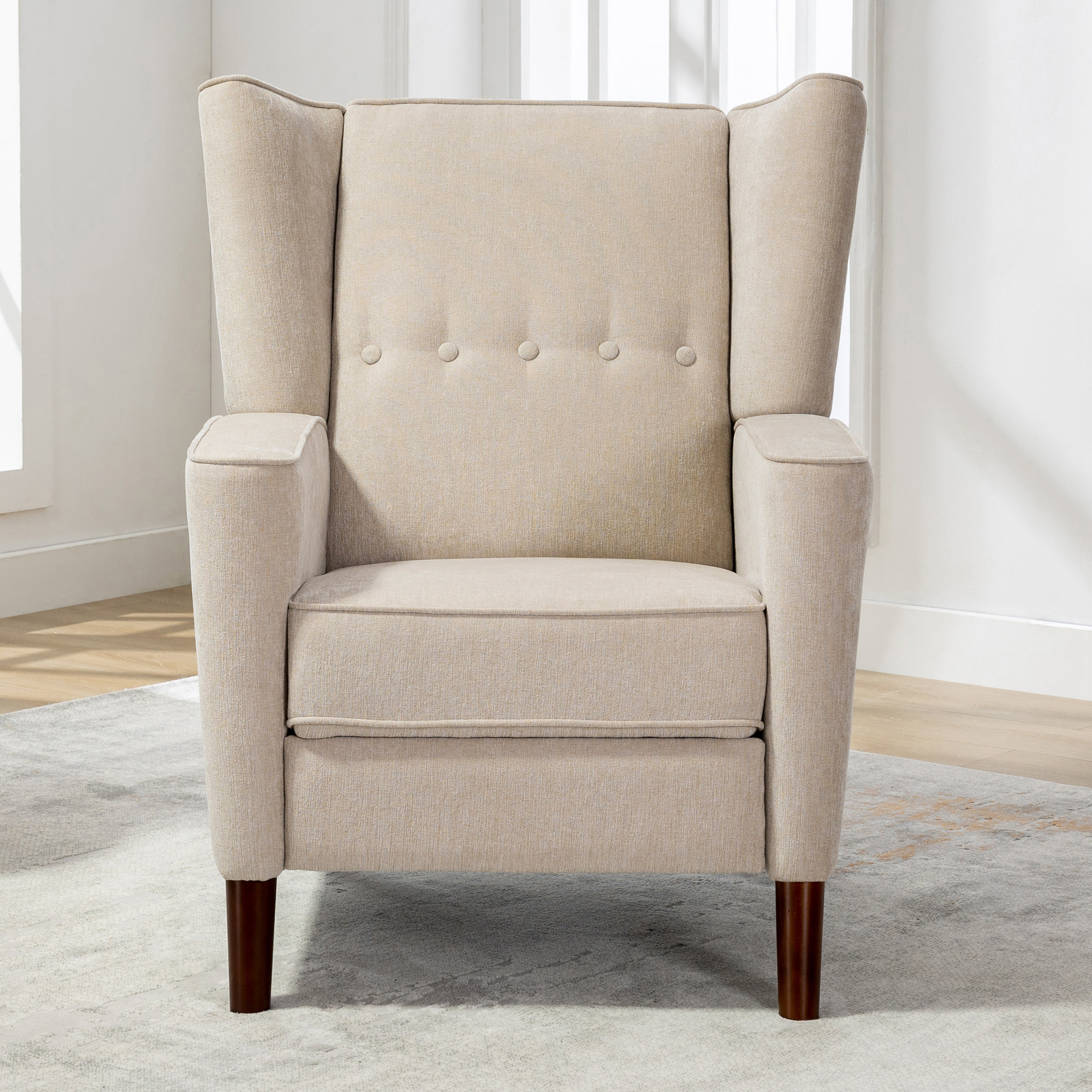 George Oliver Mid Century Chenille Wingback Recliner Chair, Button ...