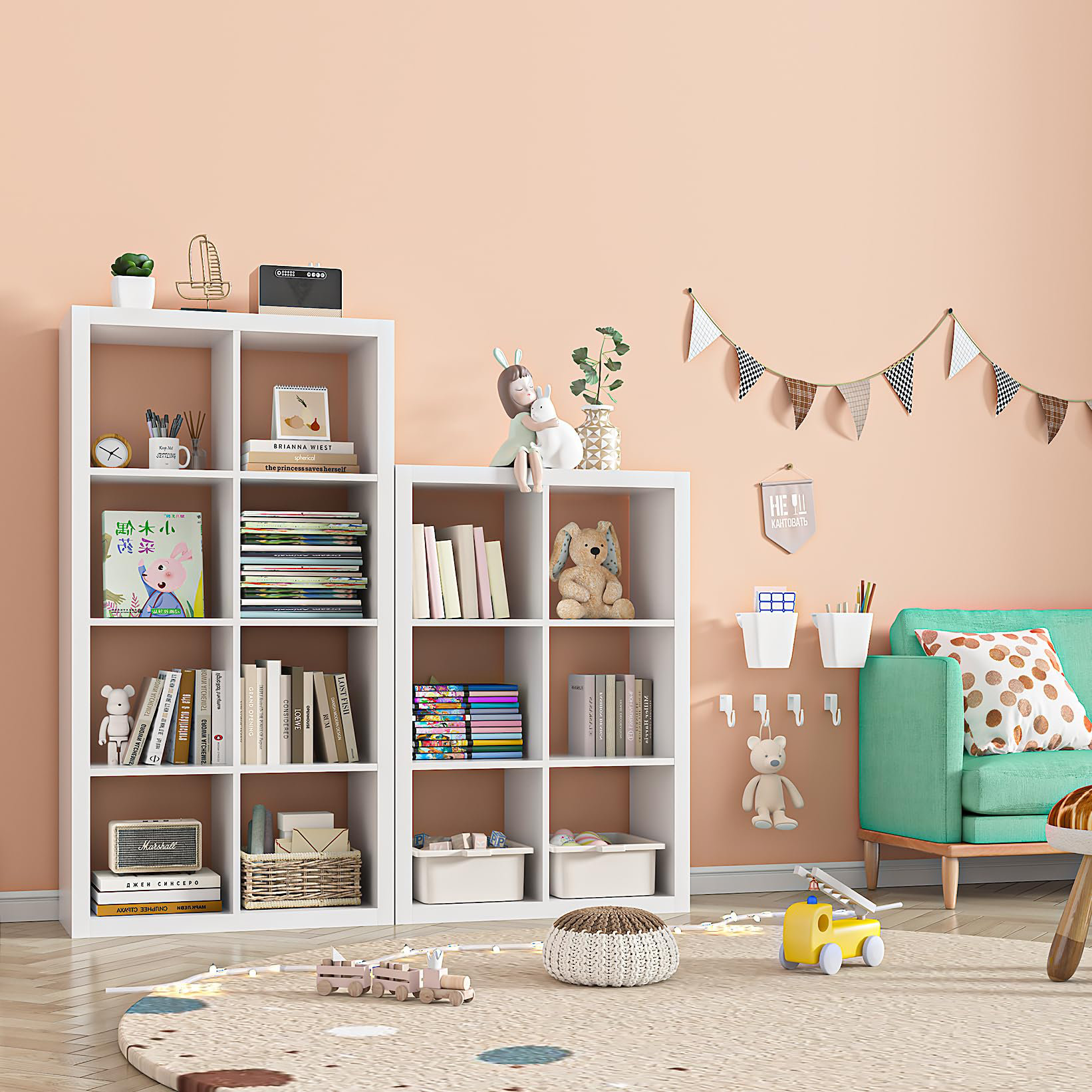 Latitude Run® Bookshelf with Storage Bins Multifunctional Cubicle Rack for Display & Storage ...