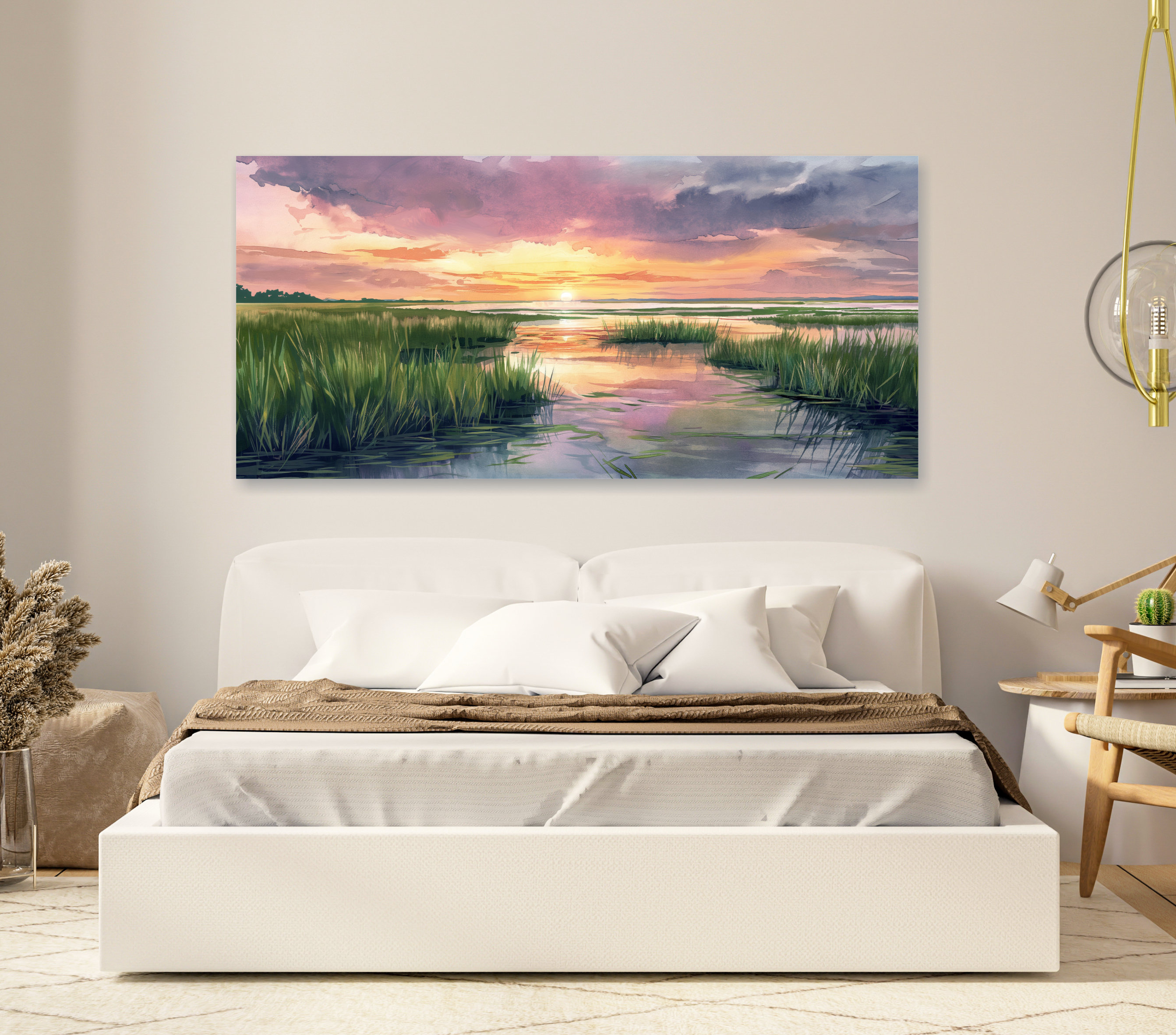 ART TERRITORY Marsh Sunset, Watercolor Marsh Painting Print, Extra ...