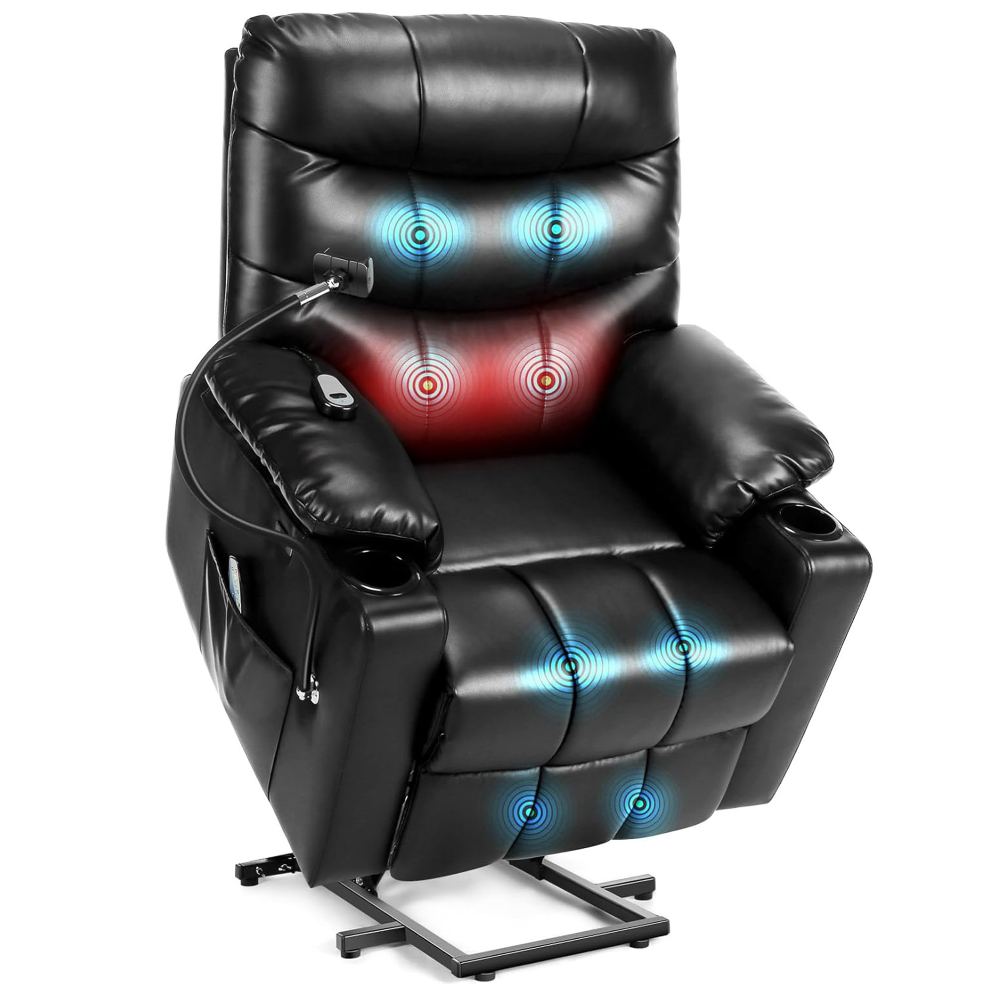 Latitude Run® Amiena Power Lift Recliner Chair For Elderly With Heated Vibration Massage, Cup ...