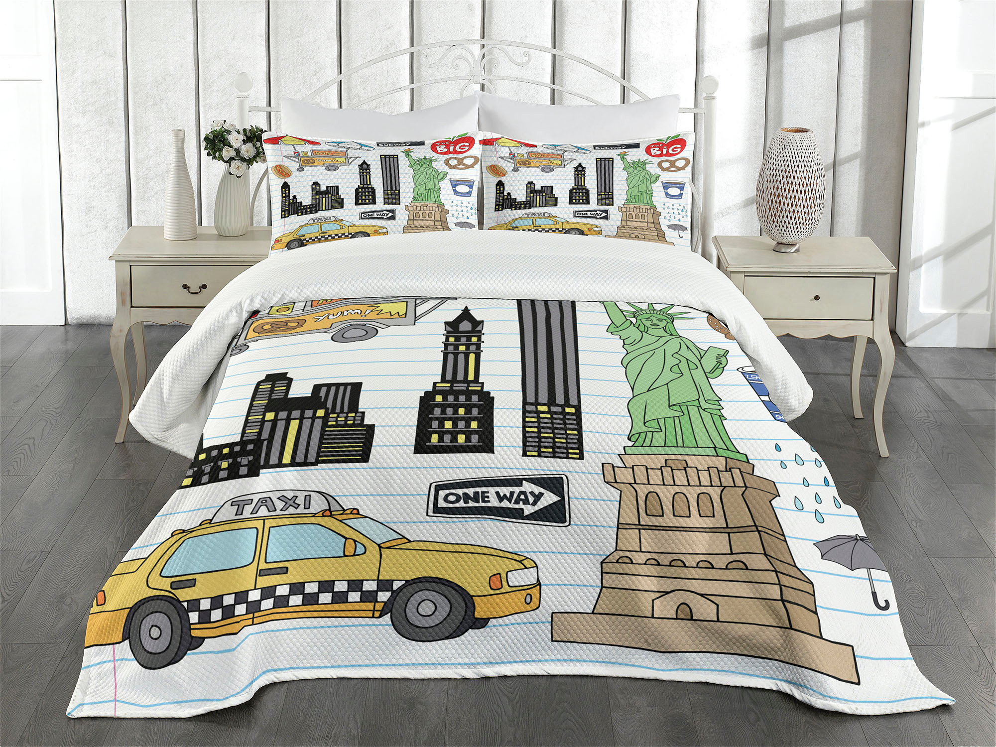 Ambesonne Hipster Bedspread Set Big Apple Hot Dog Multicolor | Wayfair