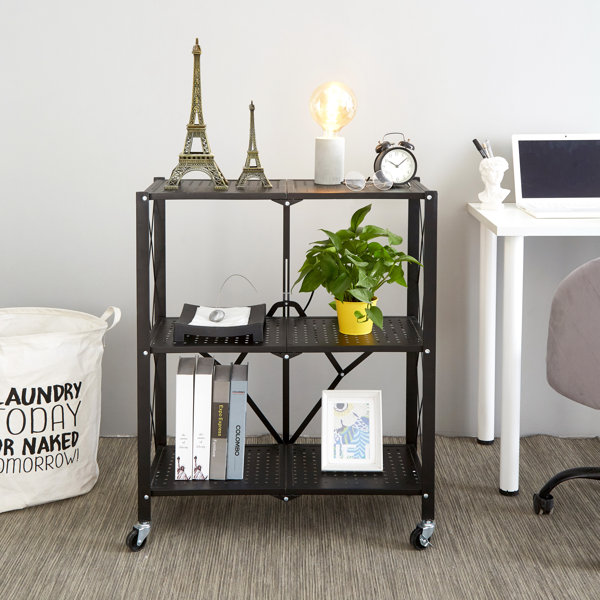Latitude Run® 33.85" H x 27" W Foldable Rolling Metal Storage Shelf ...