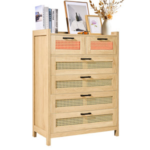 VEVOR 5 Drawer Rattan Dresser, Boho Dresser, Rattan Chest of Drawers ...