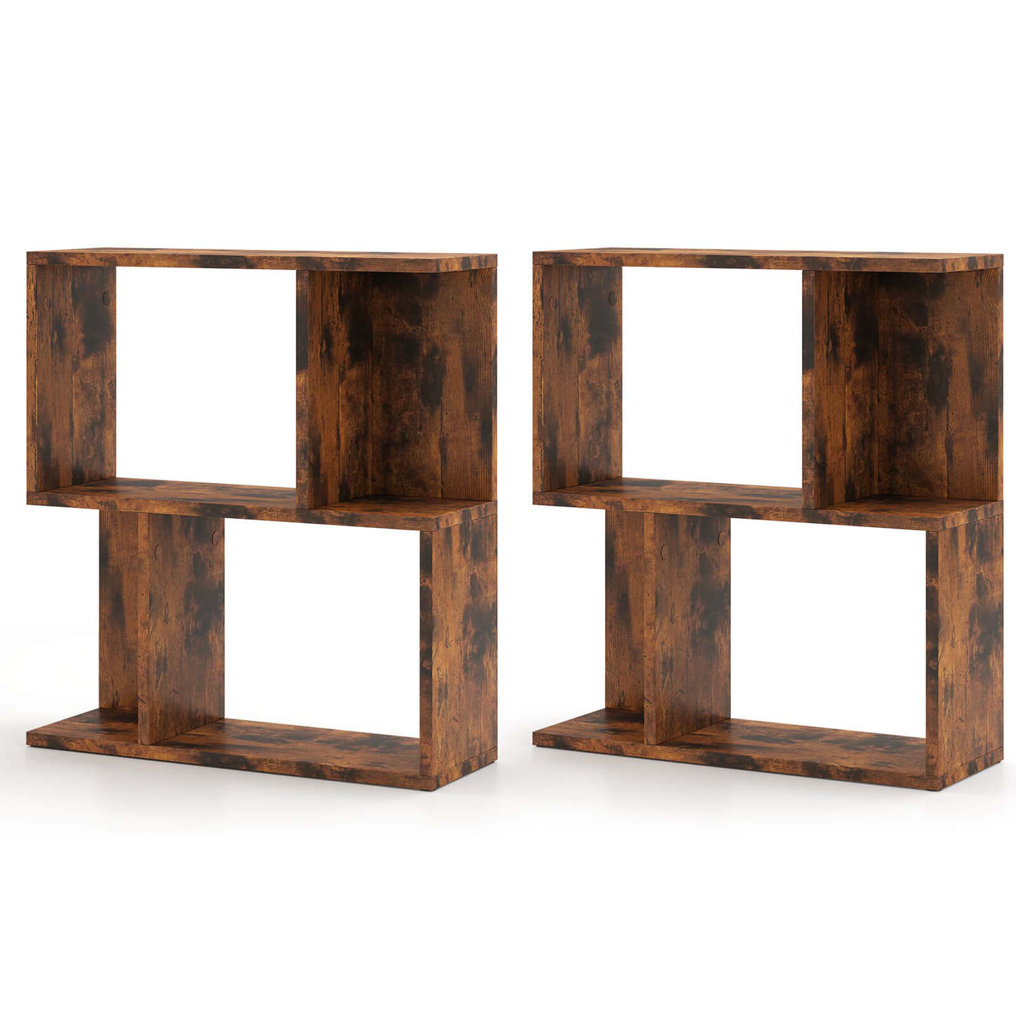 Ebern Designs 2 Pcs 3-tier Bookshelf Geometric Bookcase Side Table With ...