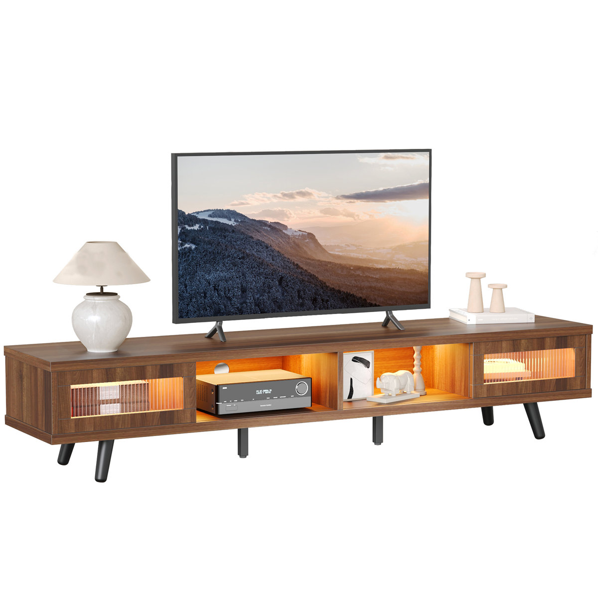 Mercer41 Kruszewski 70" Modern TV Stand, LED Media Console With Cable ...