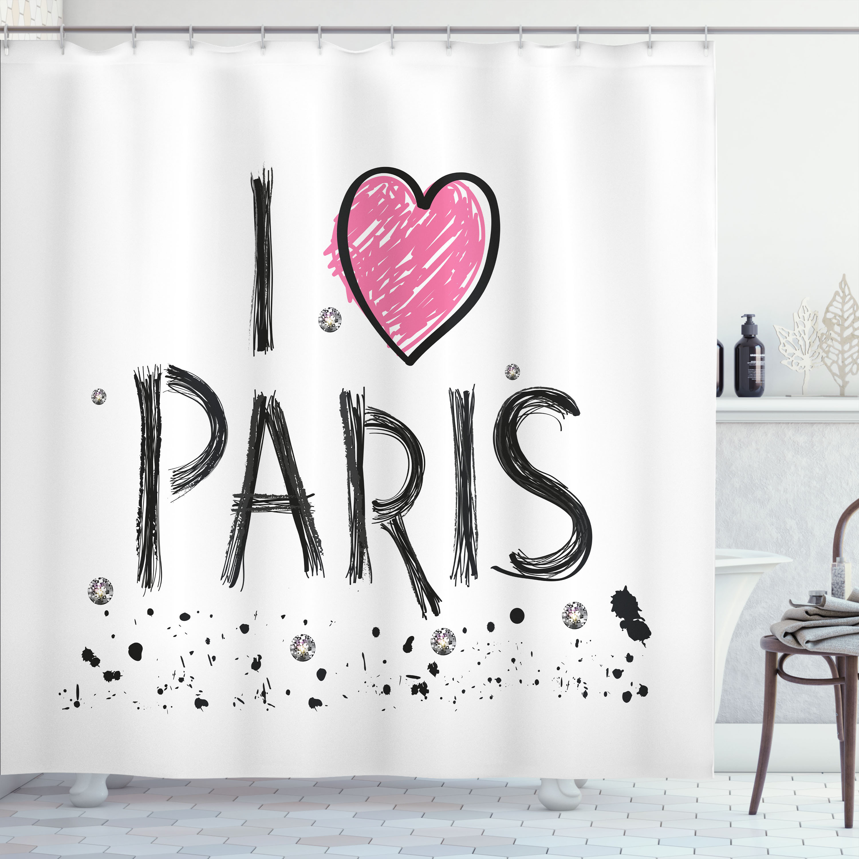 Dakota Fields Eiffel Tower Shower Curtain I Love Paris Wording Pink ...