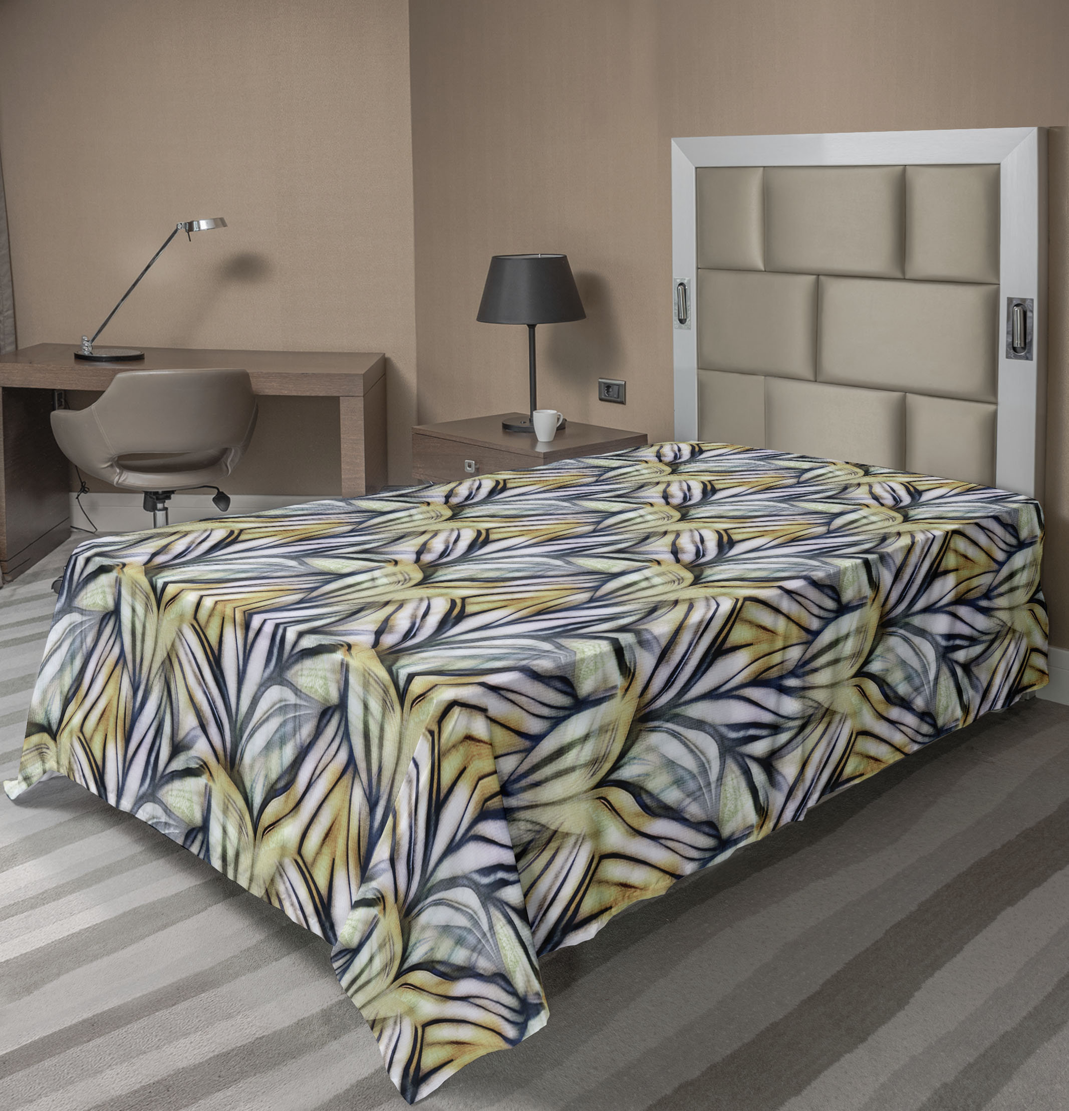 Ambesonne Ethnic Flat Sheet Floral Like Lines Shapes Size Pale Camel ...