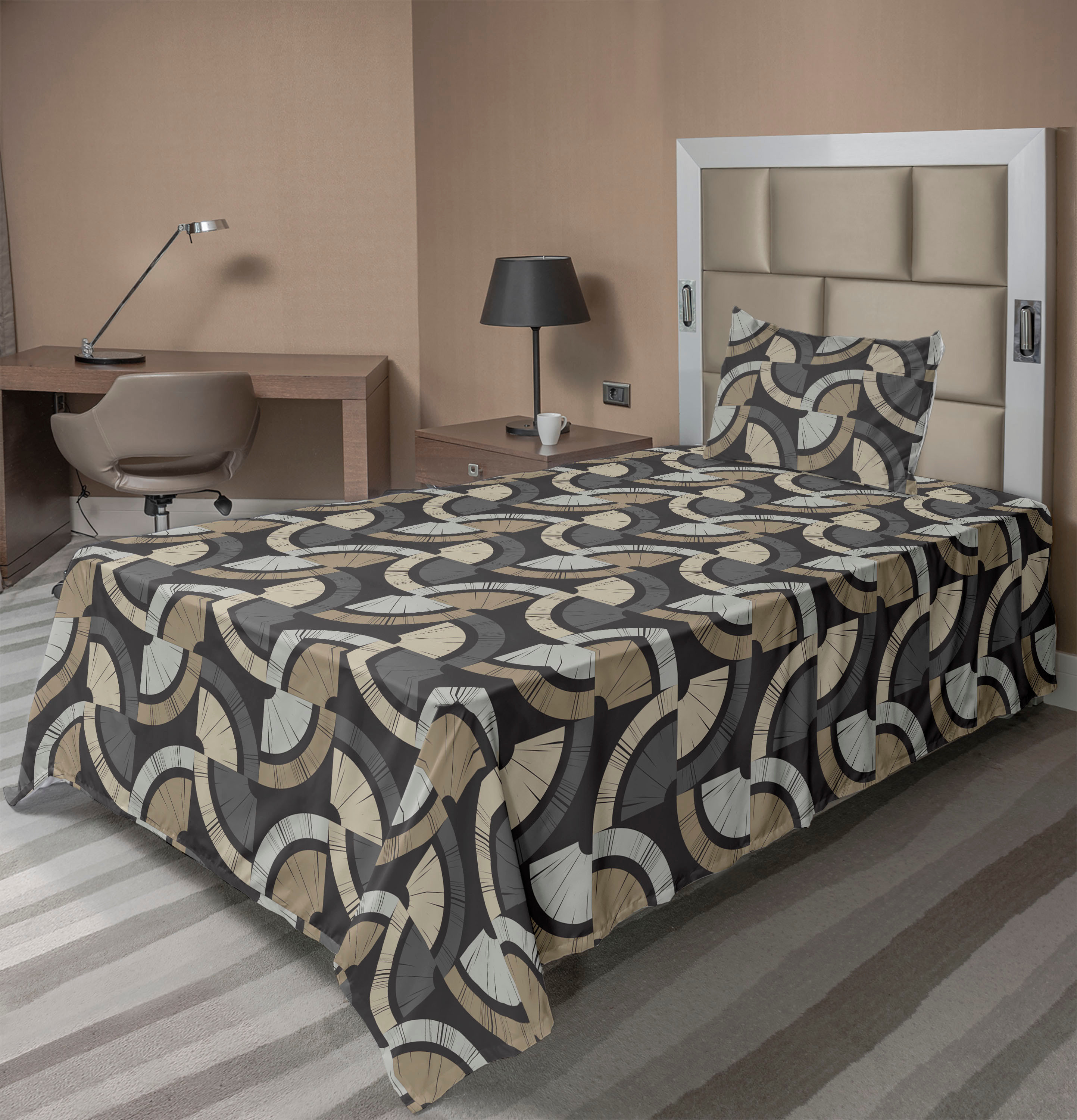 Ambesonne Geometric Sheet Set Minimalist Round Shapes Taupe Grey and ...