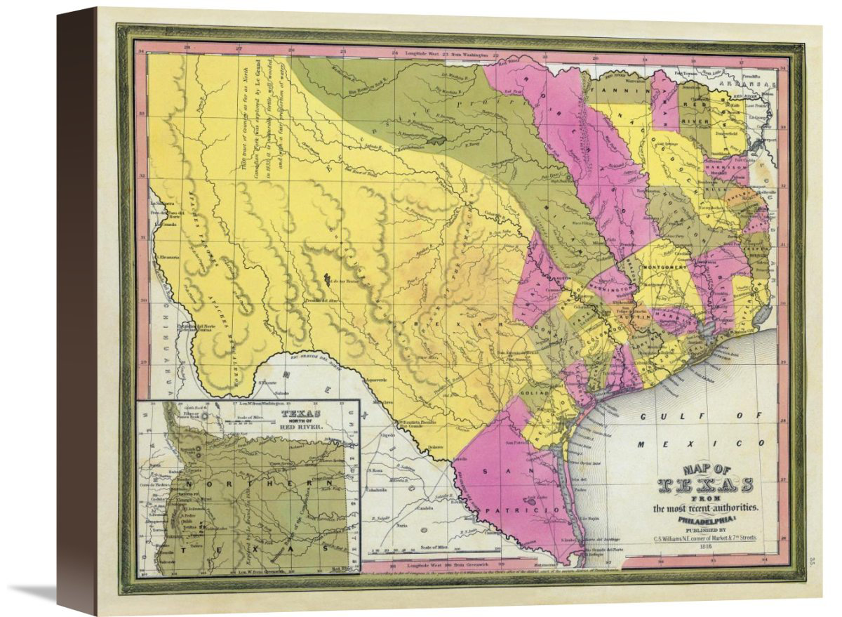 Global Gallery Map of Texas, 1846 by Samuel Augustus Mitchell Graphic ...