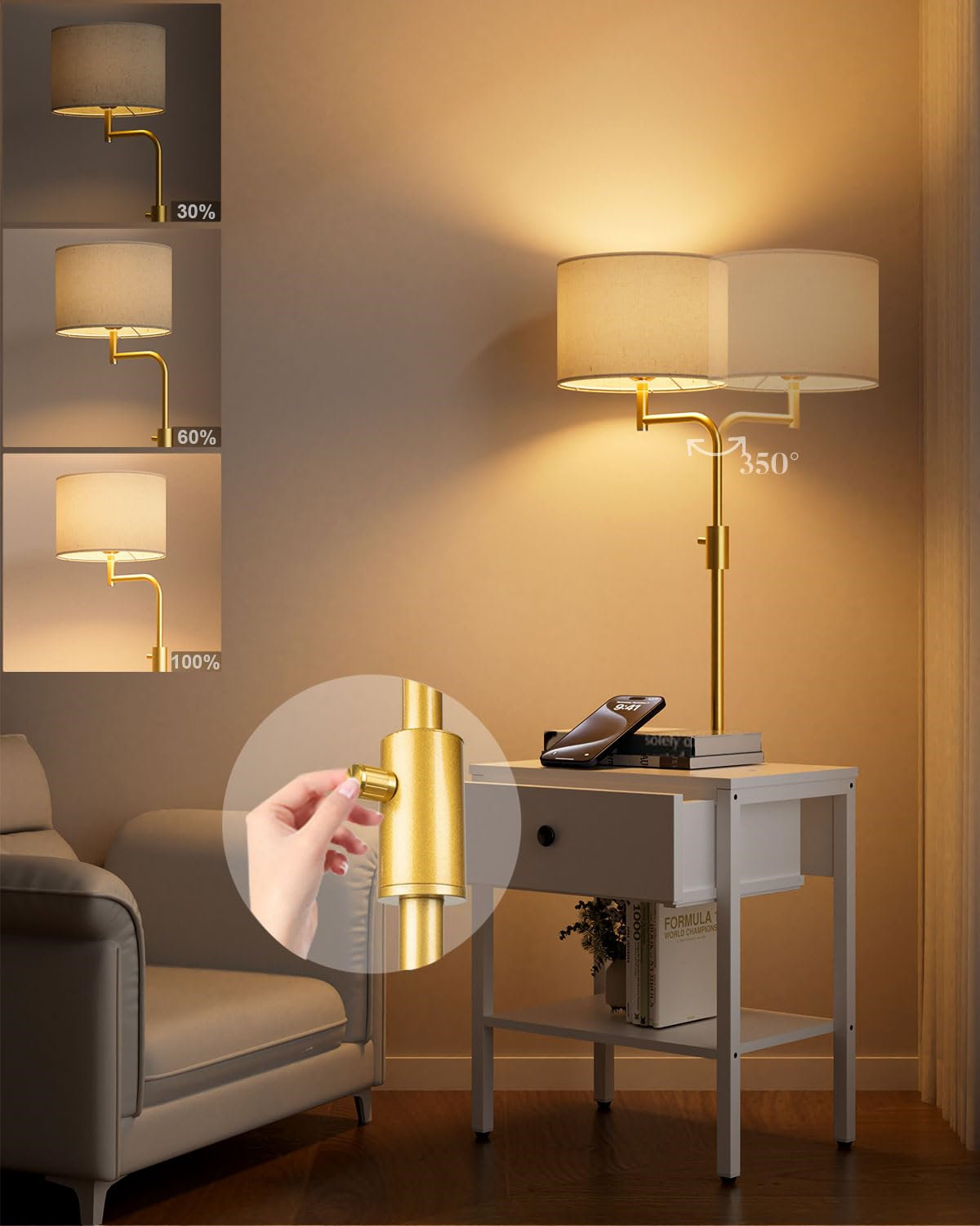 Latitude Run® 54In Dimmable Brightness Adjustable End Table With Lamp ...