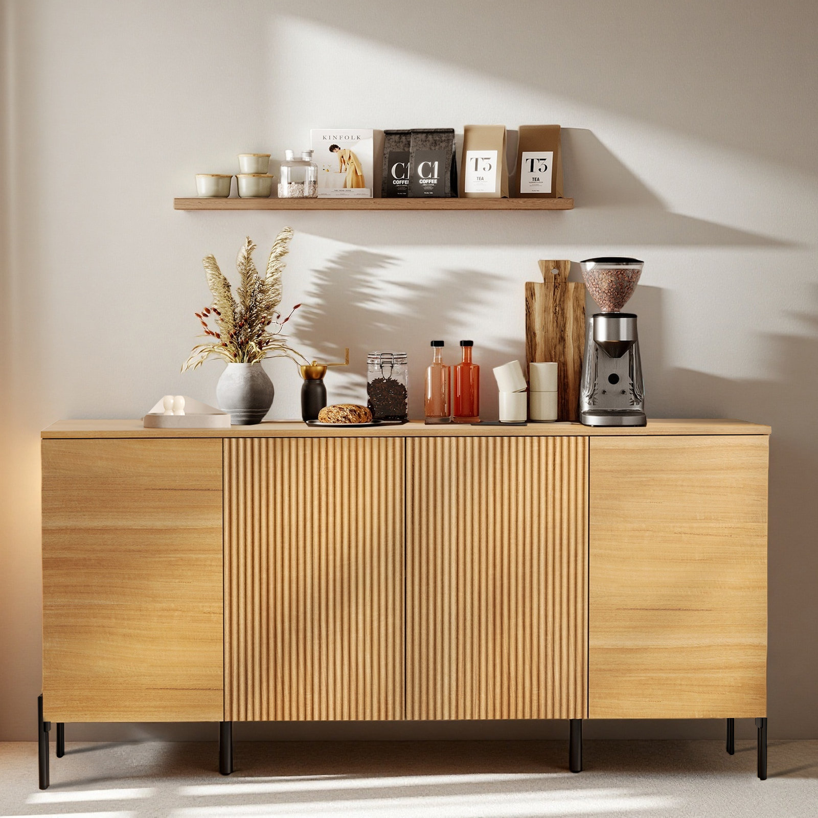 Ebern Designs 61" Minimalist 4-Door Sideboard With Rectangular ...