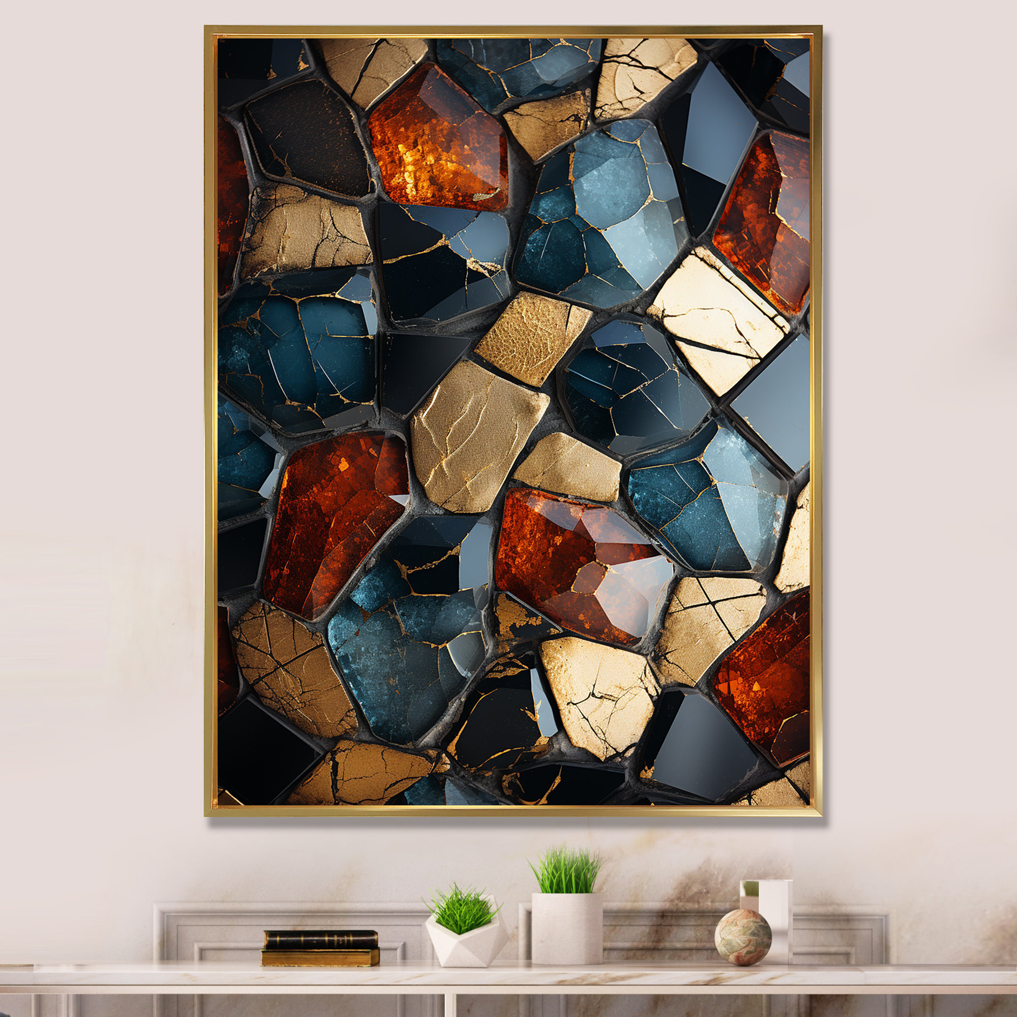 Mercer41 Gold Cubic Mosaic Tiles III - Abstract Tile Wall Art | Wayfair