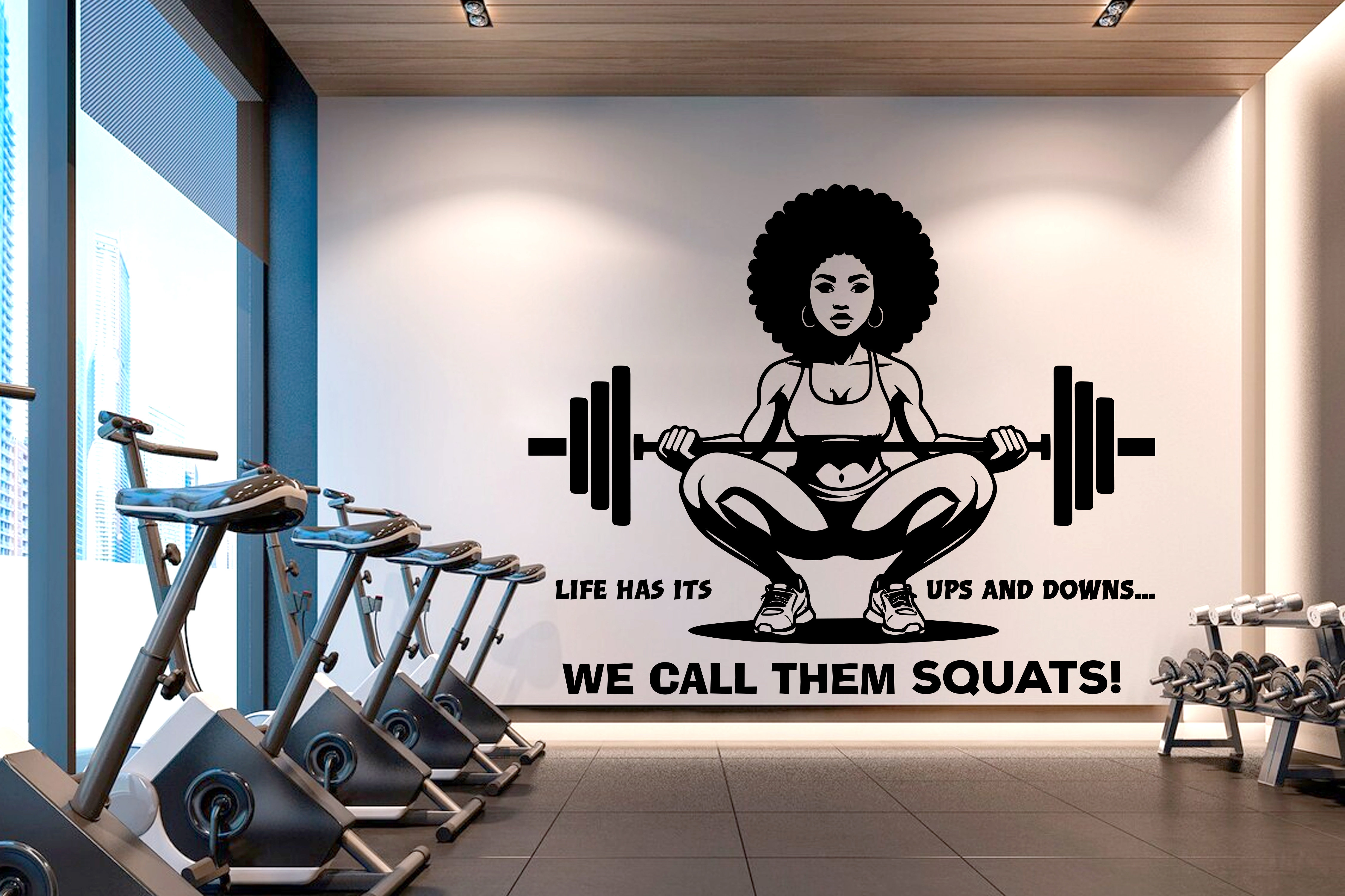 Trinx Squat Girl Gym Wall Decal Fitness Quotes Women Decor Workout ...