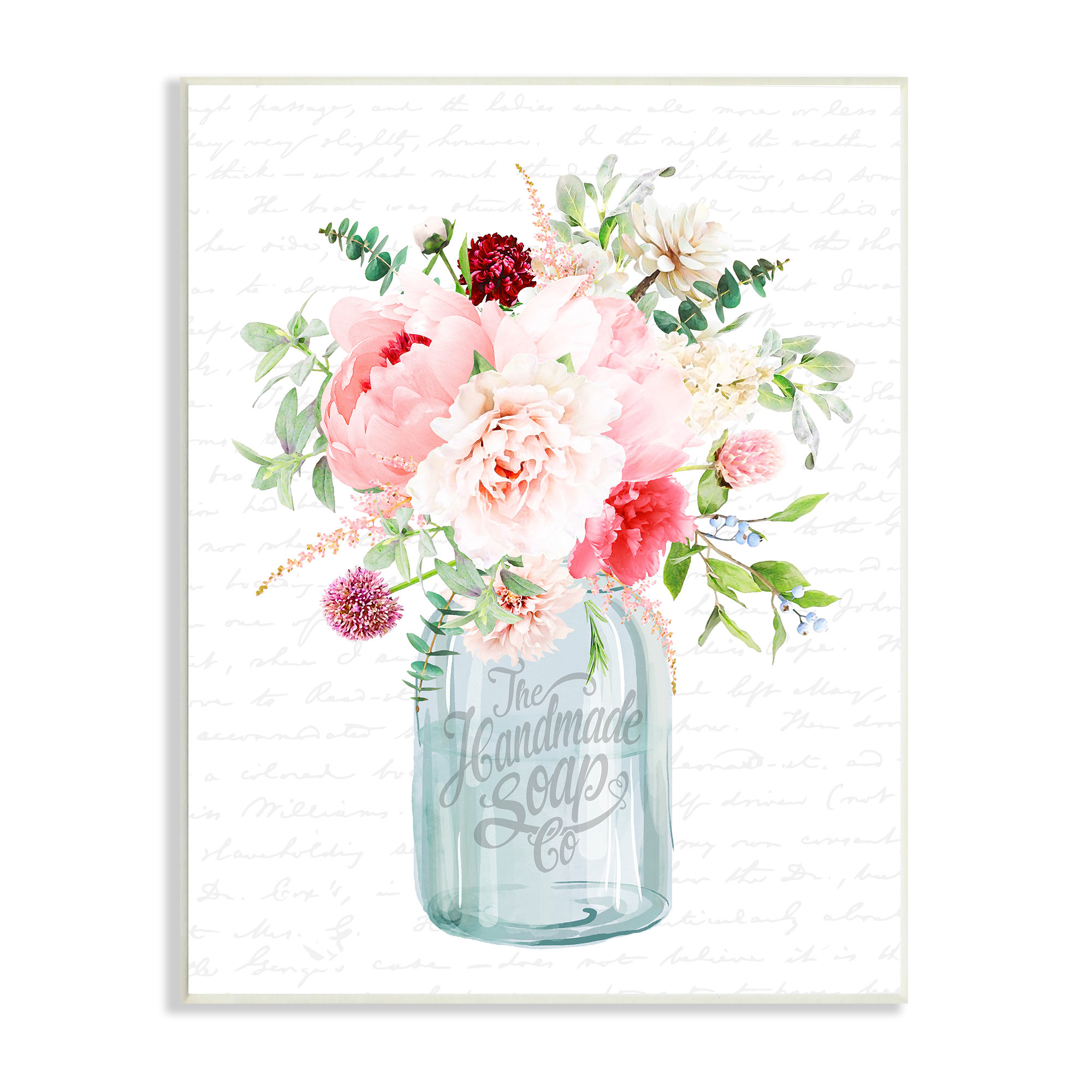 Stupell Industries Bright Pink Floral Bouquet Cursive Script Pattern ...