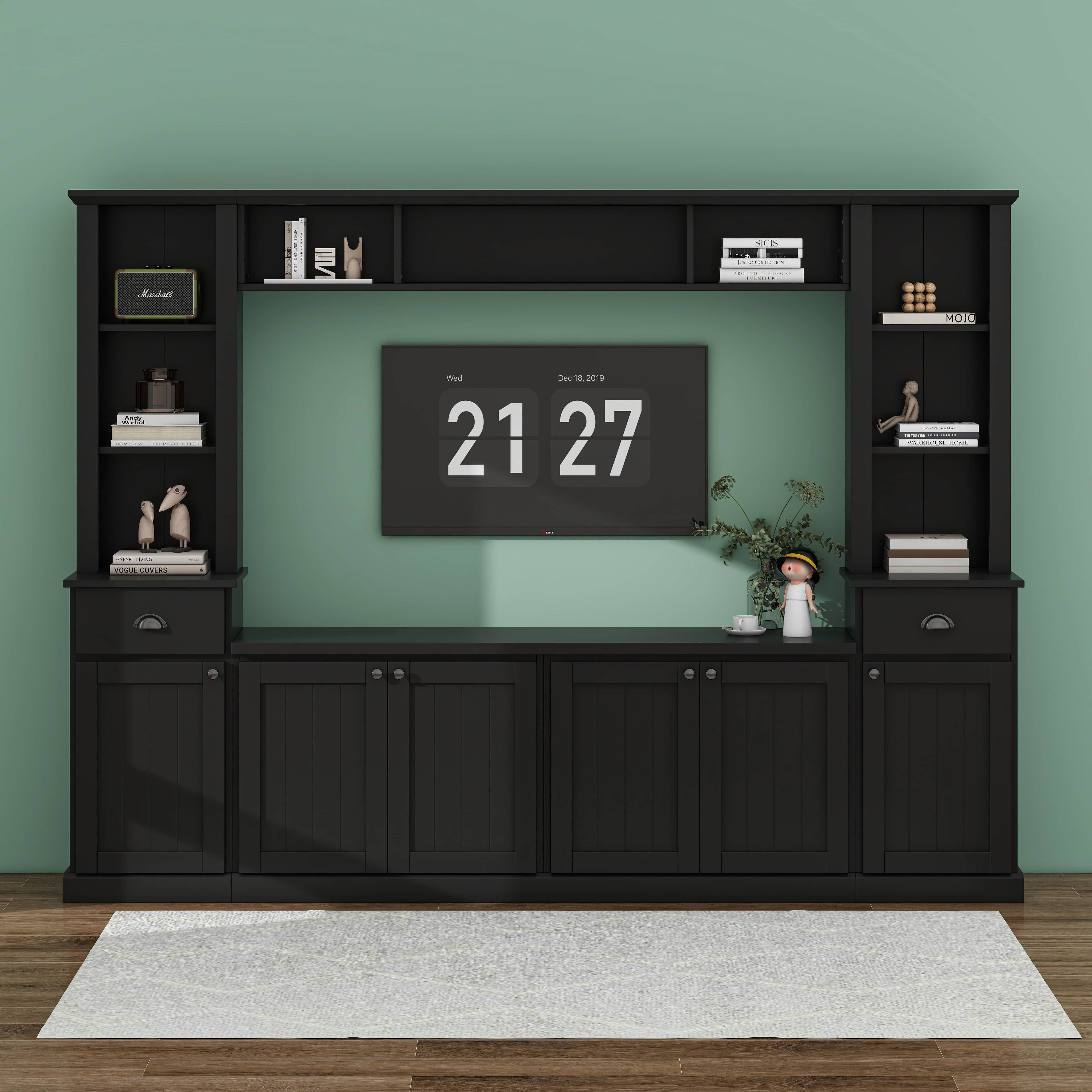 Cosmic Minimalist Entertainment Wall Unit Set With Bridge, Ample ...