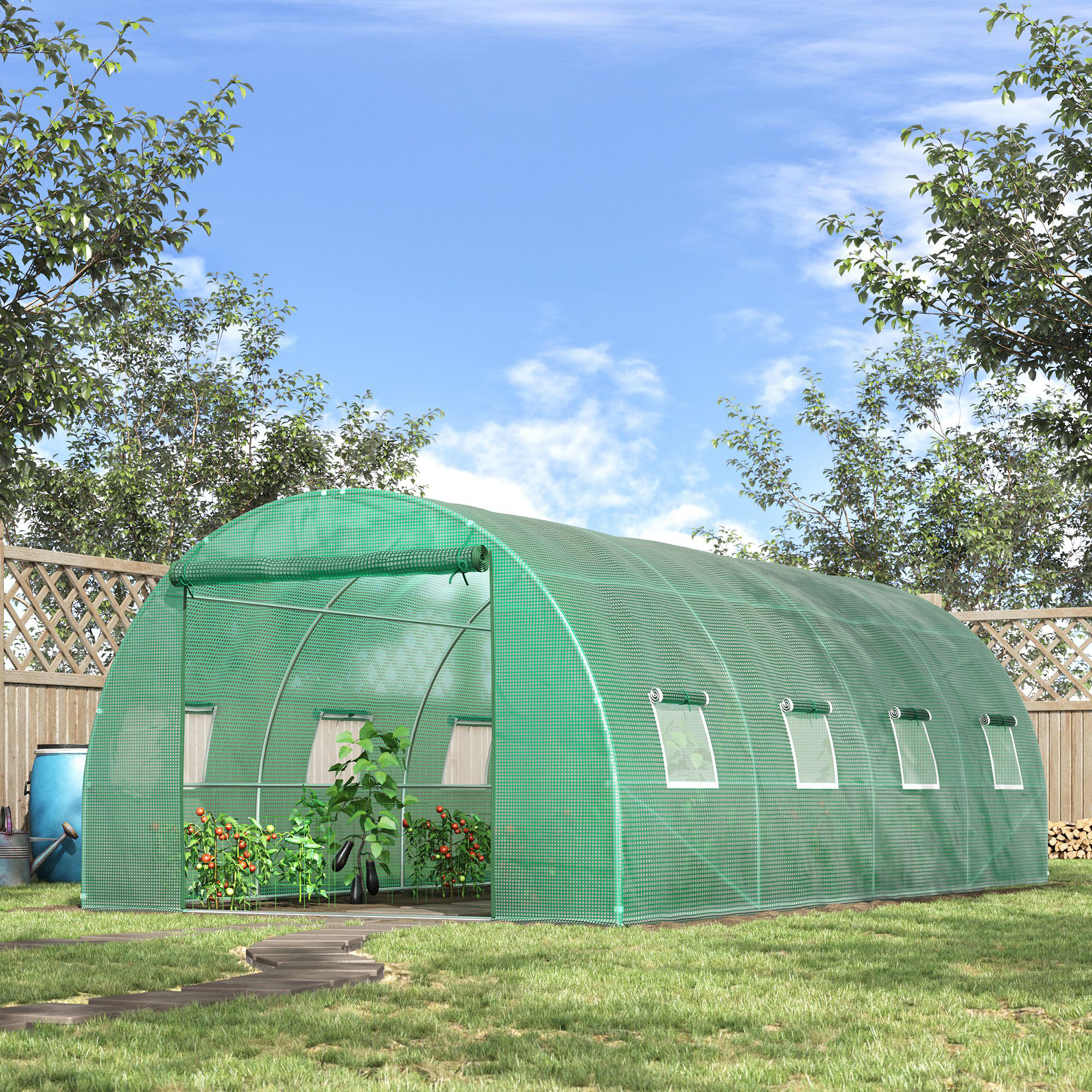 Outsunny Walk-in Tunnel Greenhouse 19 x 10 x 6.6 ft Hoop House, Green ...