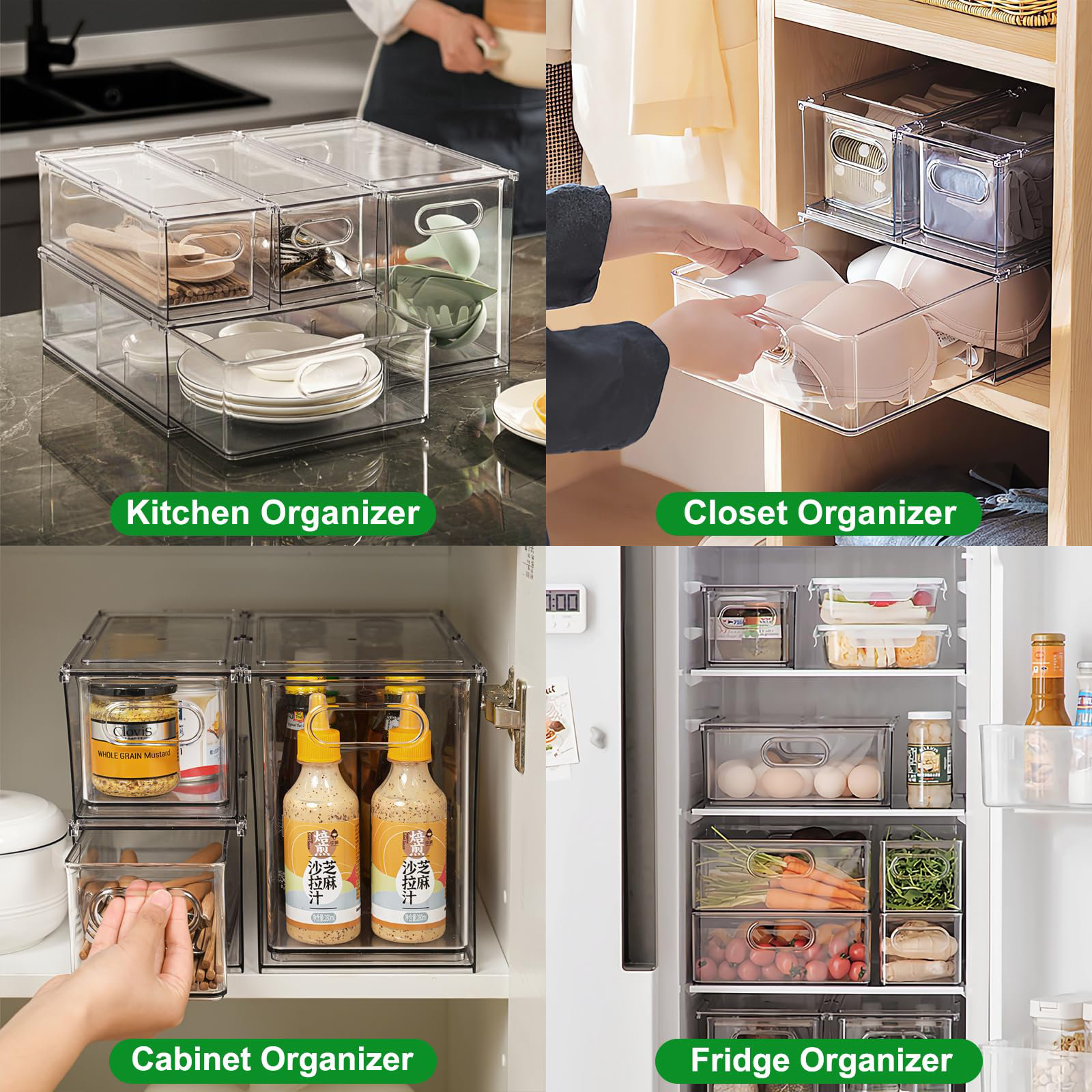 Prep & Savour 2-Pack Stackable Freezer Organizers With Drawers, Clear ...