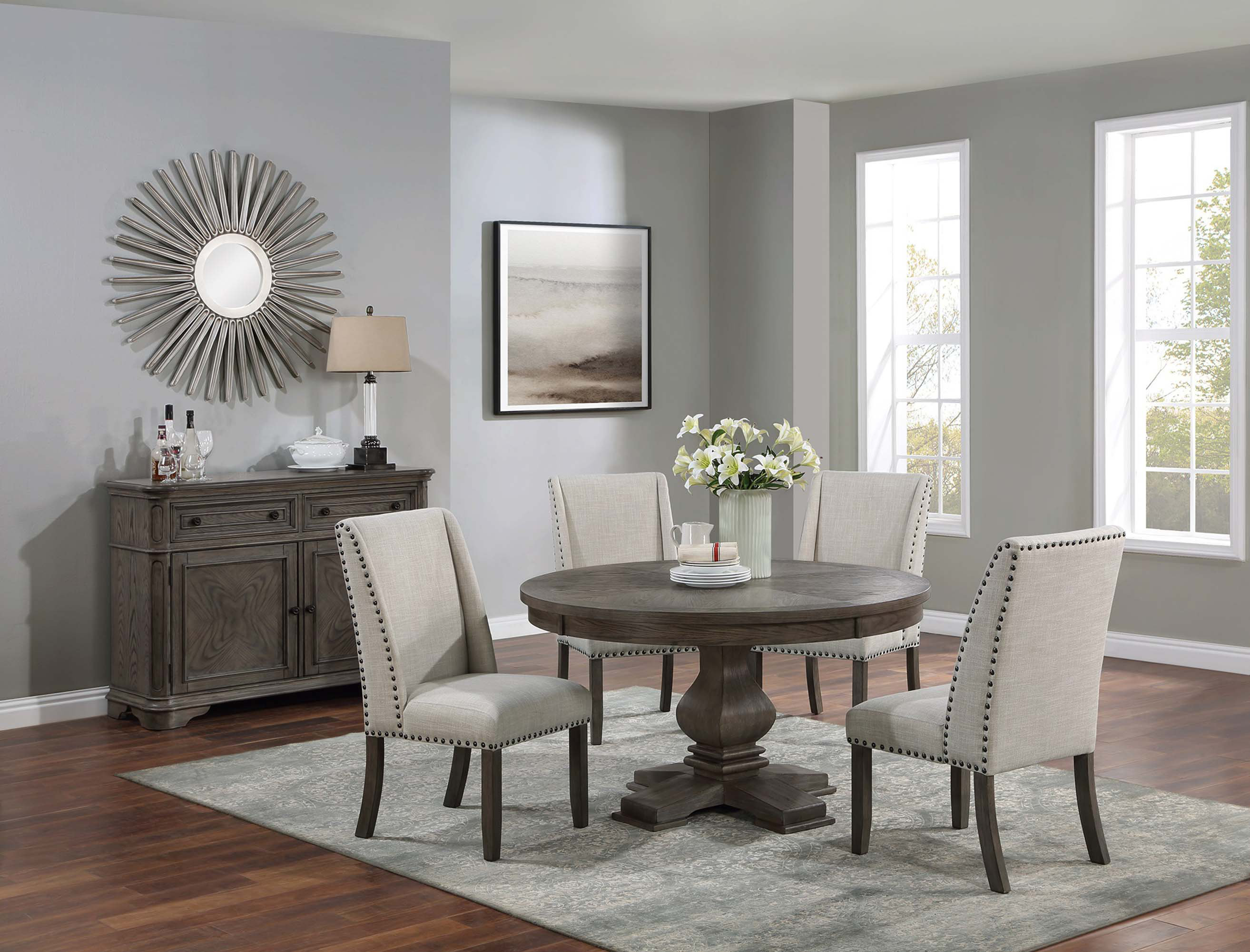 Alcott Hill® Traditional Formal 5Pc Dining Set Round Table 4X Side ...