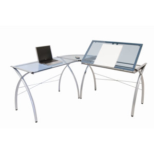 Inbox Zero Courson Glass L-Shape Drafting Table "& Reviews" | Wayfair