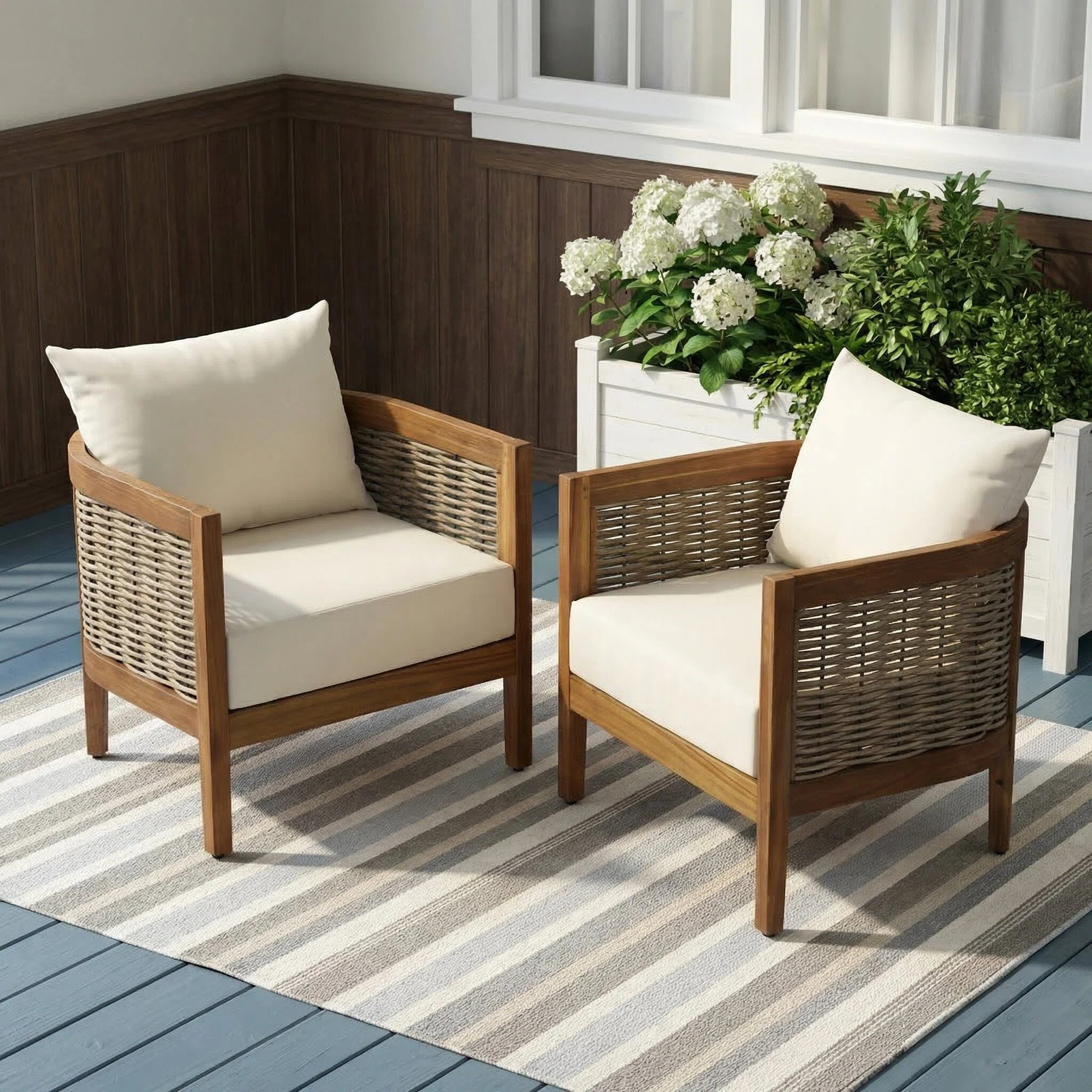 Rosecliff Heights Boling Outdoor Acacia Wood Club Chairs with Cushions ...