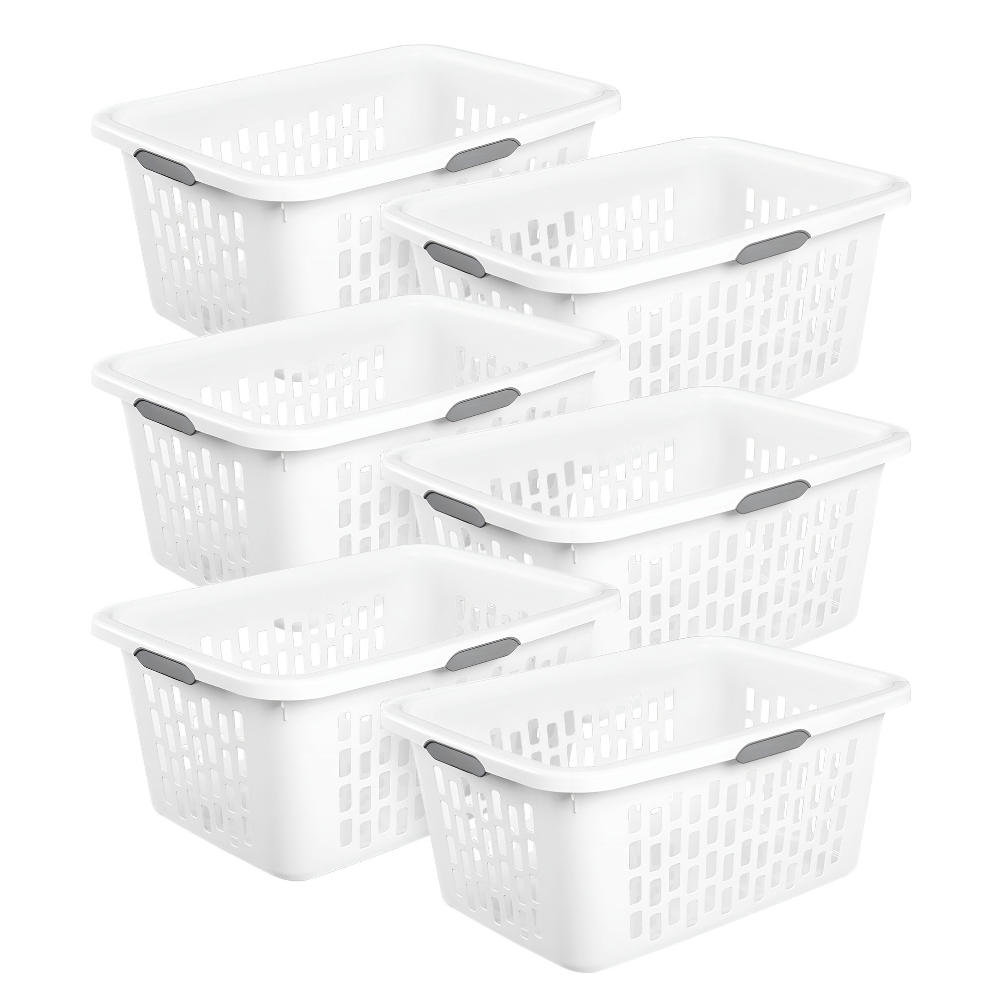 Sterilite Laundry Basket, 2 Bushel Plastic Hamper with Handles, 6 Pack ...